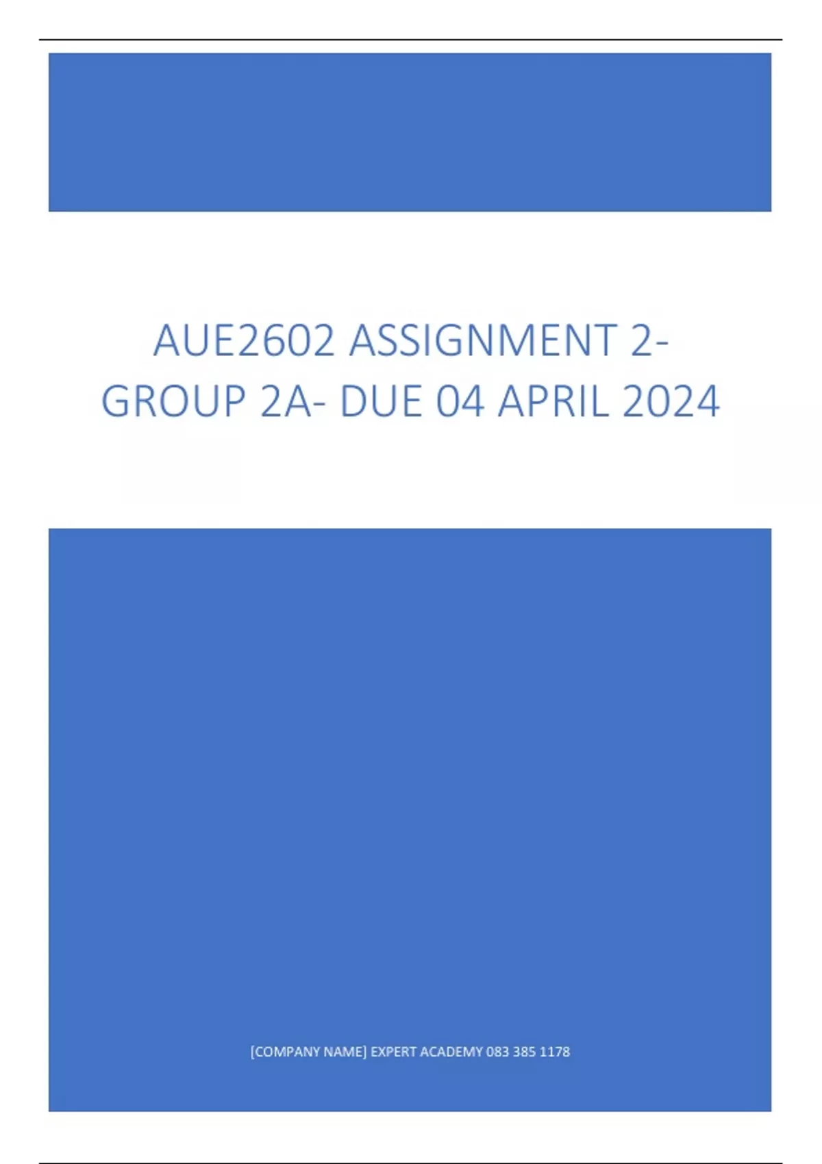 Aue2602 Assignment 2 Semester 1 group A 2024 - AUE2602 - Corporate ...
