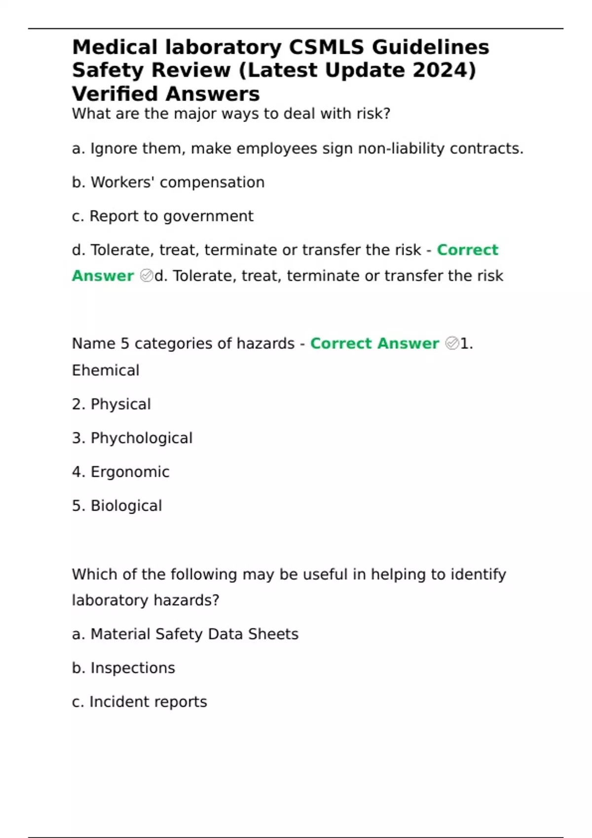 Medical laboratory CSMLS Guidelines Safety Review (Latest Update 2024 ...