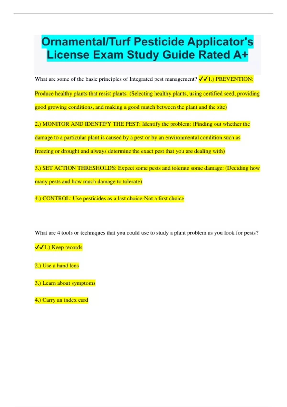 Ornamental/Turf Pesticide Applicator's License Exam Study Guide Rated ...