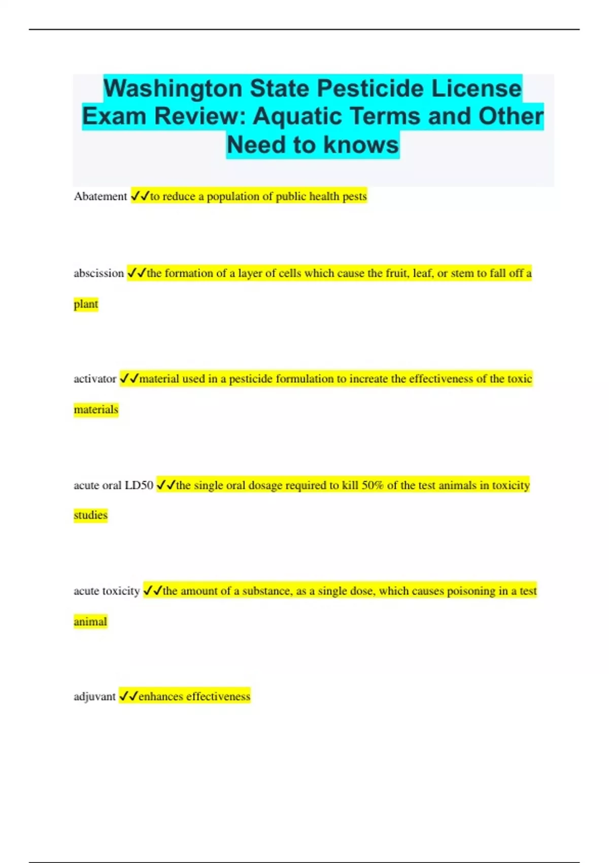 Washington State Pesticide License Exam Review: Aquatic Terms and Other ...