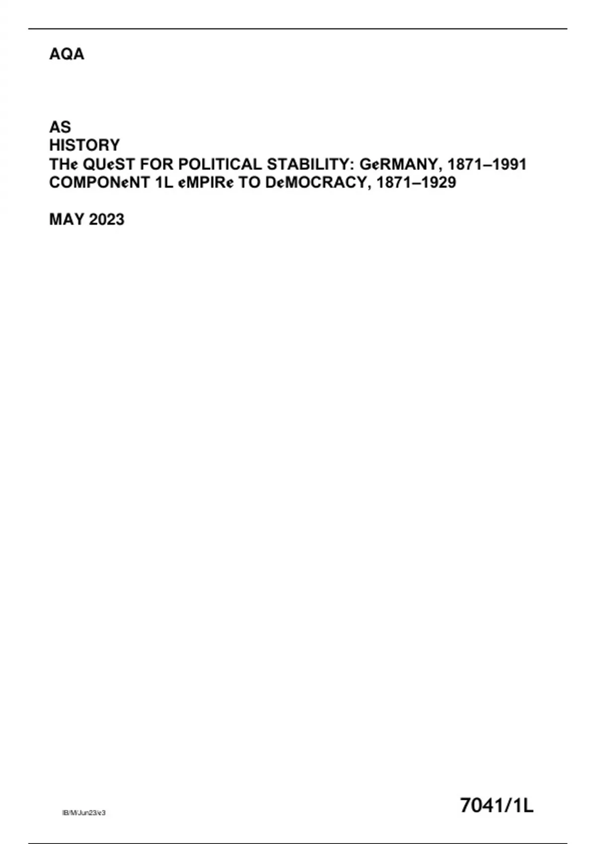 AQA as history the quest for political stability: germany, 1871 –1991 ...