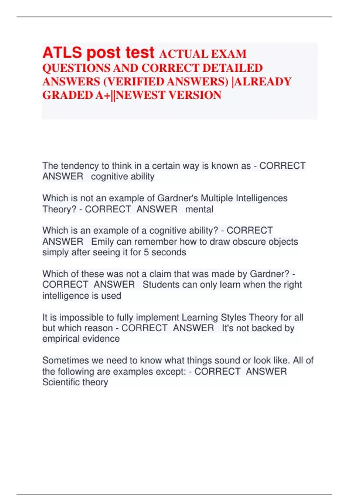 ATLS post test ACTUAL EXAM QUESTIONS AND CORRECT DETAILED ANSWERS ...