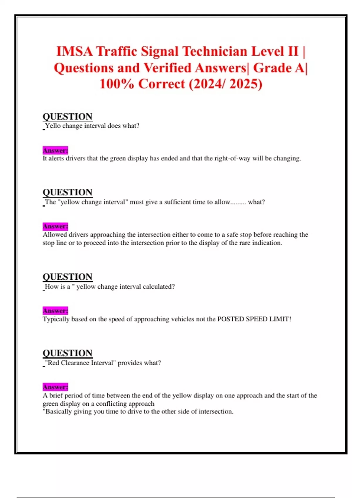 IMSA Traffic Signal Technician Level II | Questions and Verified ...