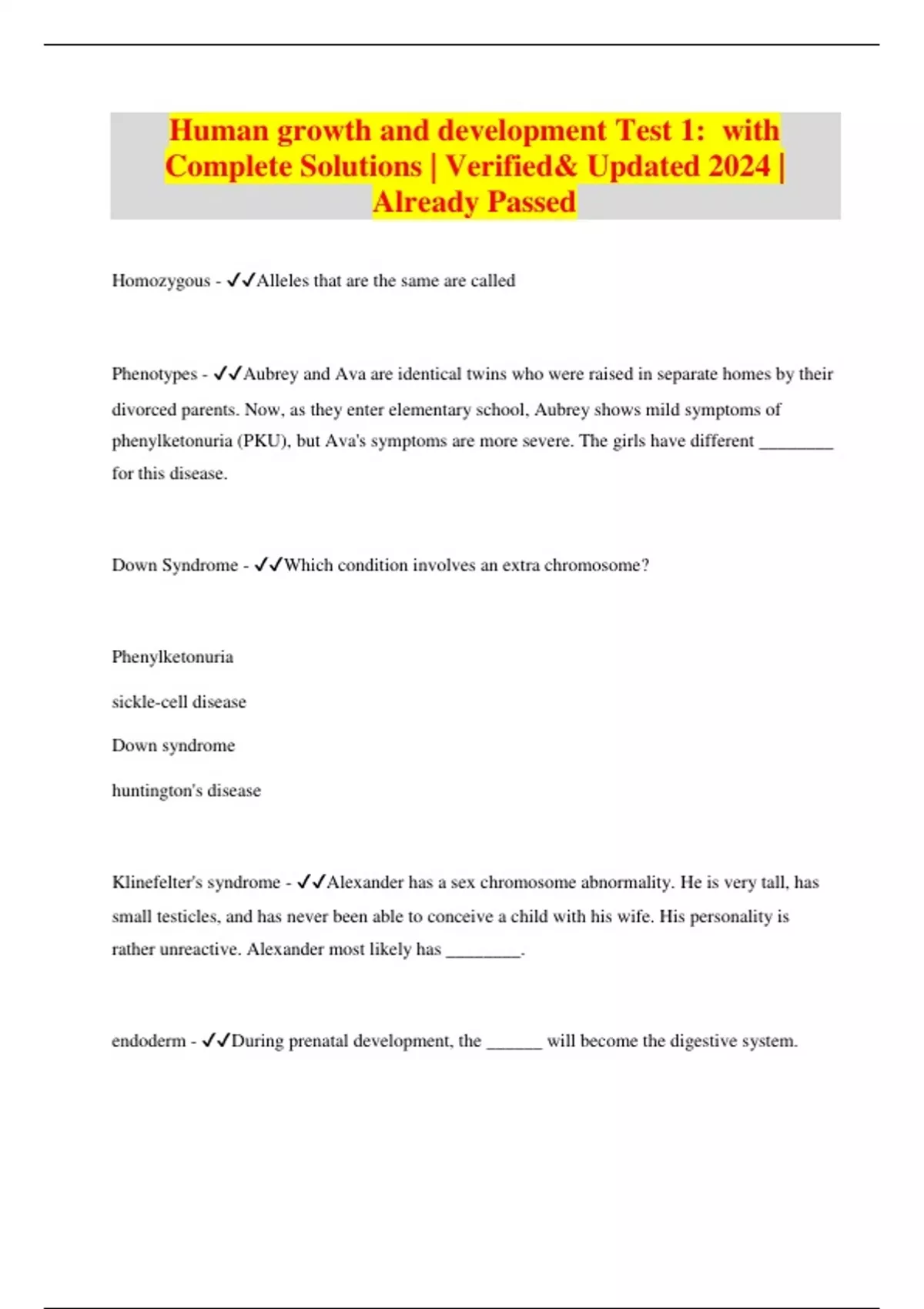 Human growth and development Test 1: with Complete Solutions | Verified ...
