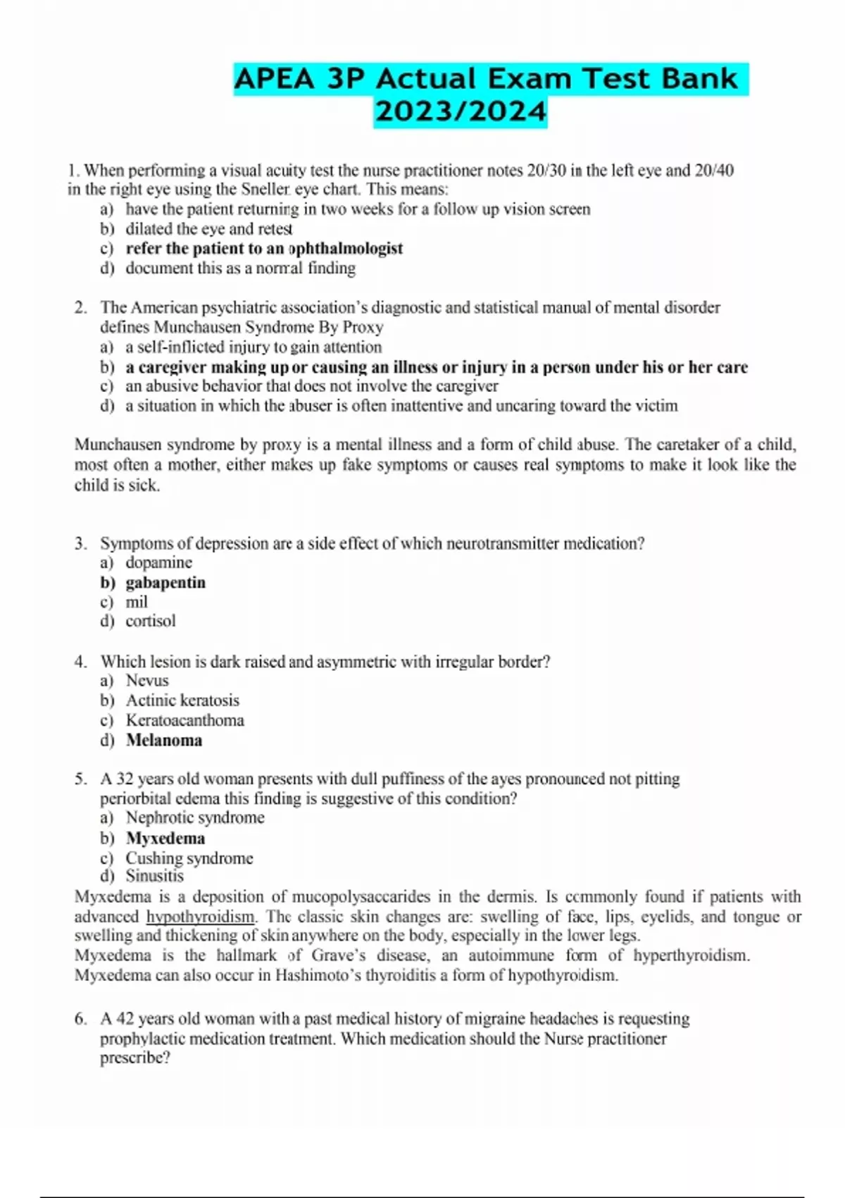 APEA 3P Actual Nursing Exam 2023/2024 Top Grade Free - APEA 3P - Stuvia US