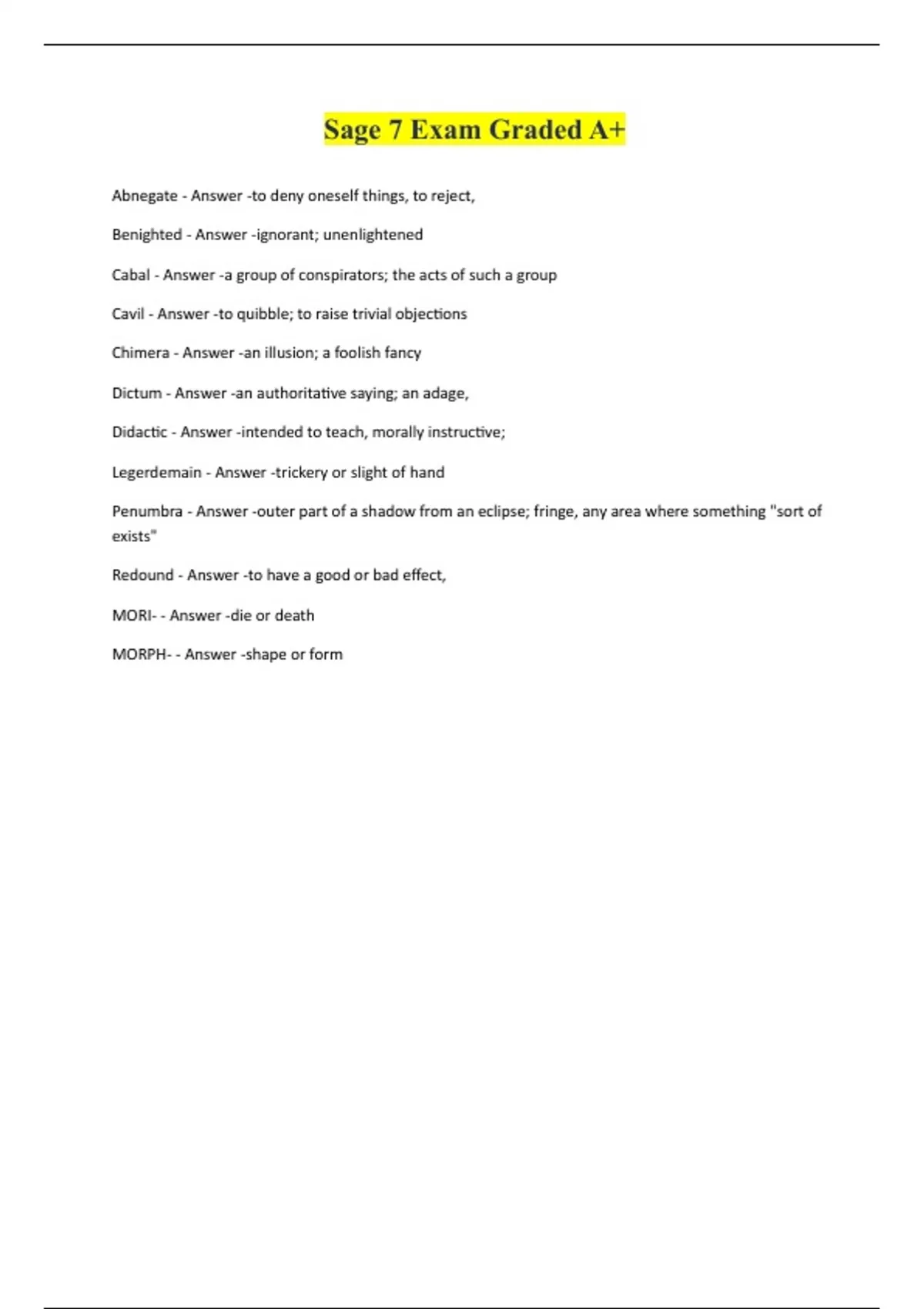 Sage 7 Exam Graded A+ Update - Sage Vocab - Stuvia US