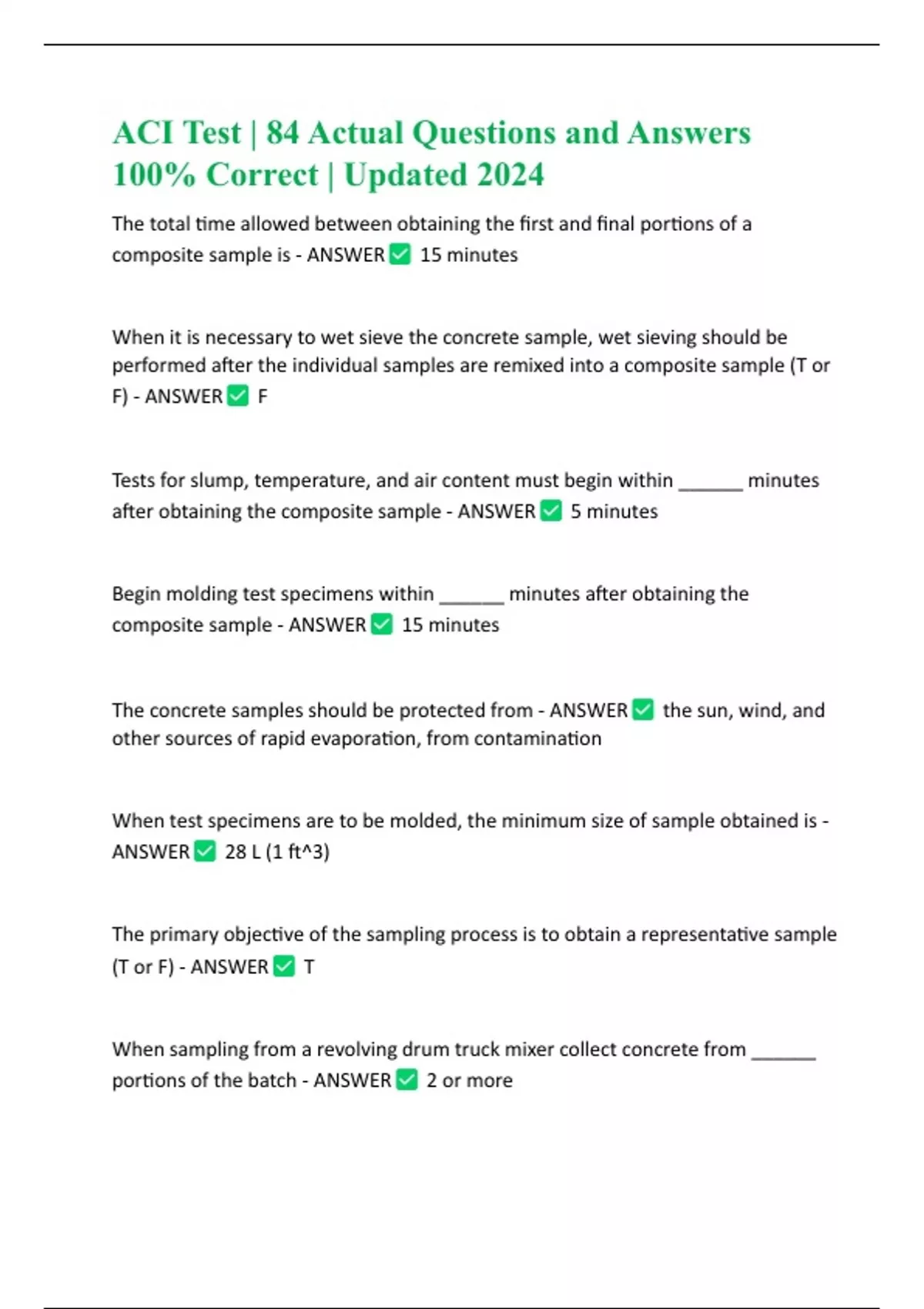 ACI Test | 84 Actual Questions and Answers 100% Correct | Updated 2024 ...