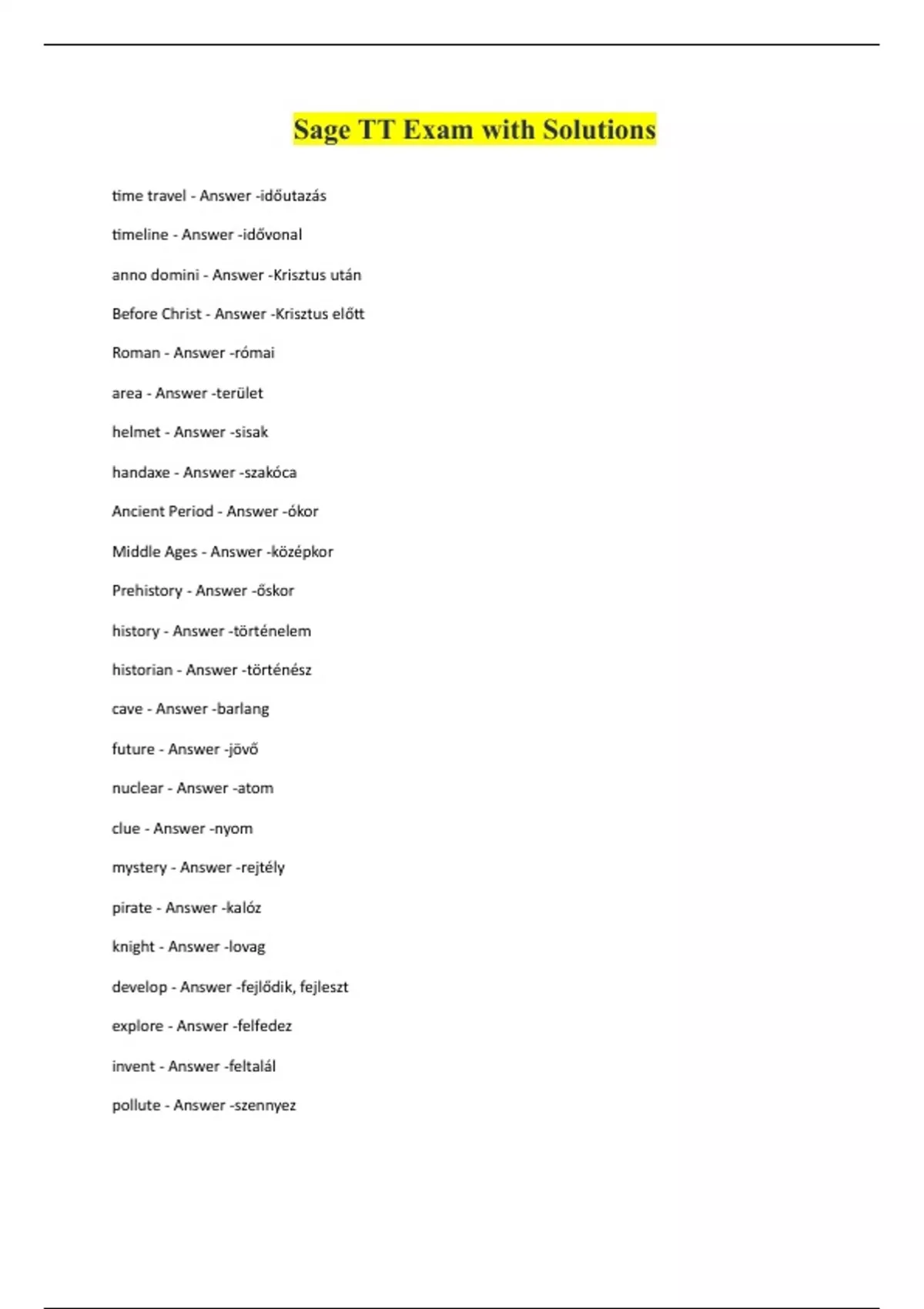 Sage TT Exam with Solutions 2024 - Sage Vocab - Stuvia US