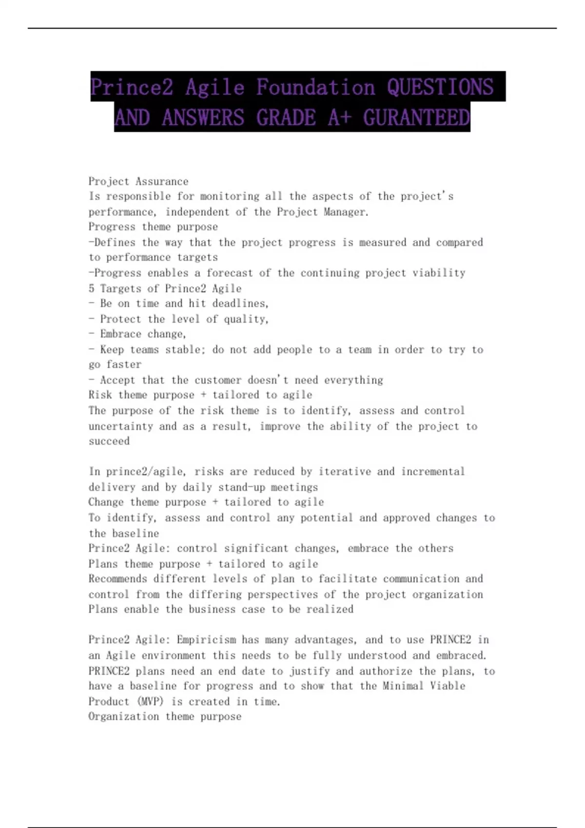 Prince2 Agile Foundation Questions Prince2 Agile Foundation Questions And Answers Grade A