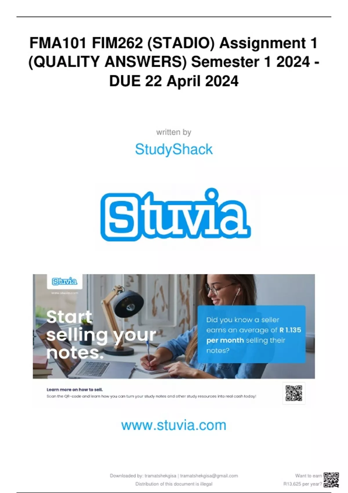 FMA101 FIM262(STADIO) ASSIGNMENT 1 SEMESTER 1 2024 SOLUTION - FMA101 ...