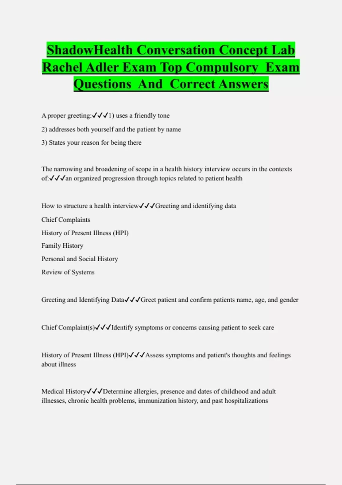 ShadowHealth Conversation Concept Lab Rachel Adler Exam Top Compulsory ...