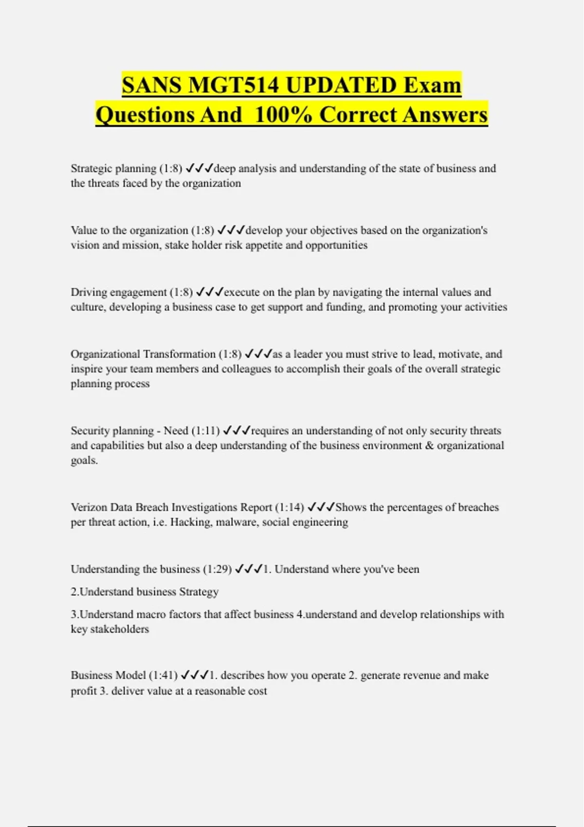 SANS Bundled Exam Questions With CORRECT Answers - Stuvia US