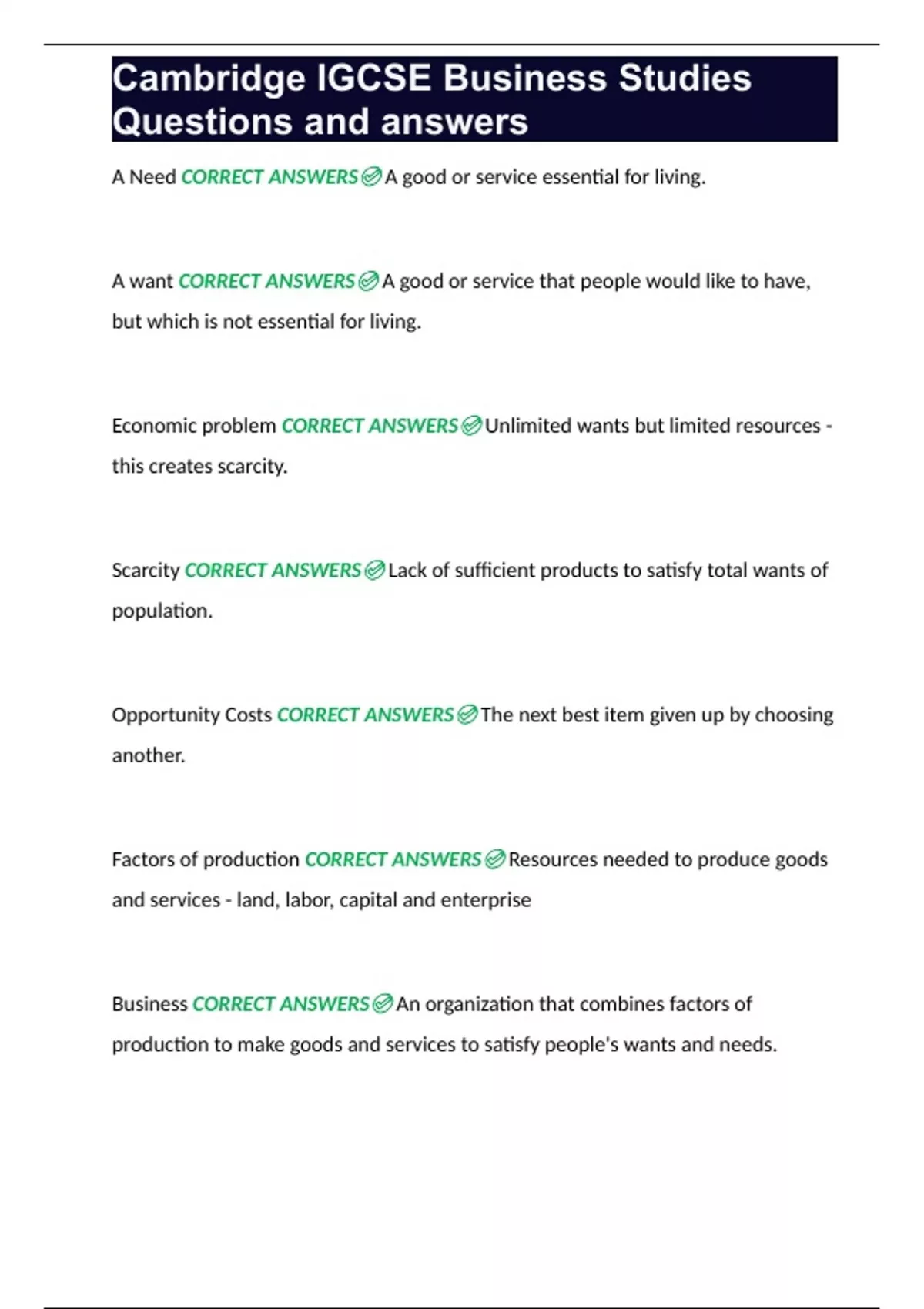 Cambridge IGCSE Business Studies Questions and answers - Cambridge ...