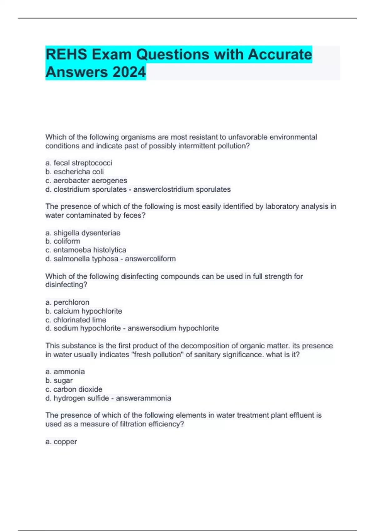 REHS Exam Questions with Accurate Answers 2024 - REHS - Stuvia UK