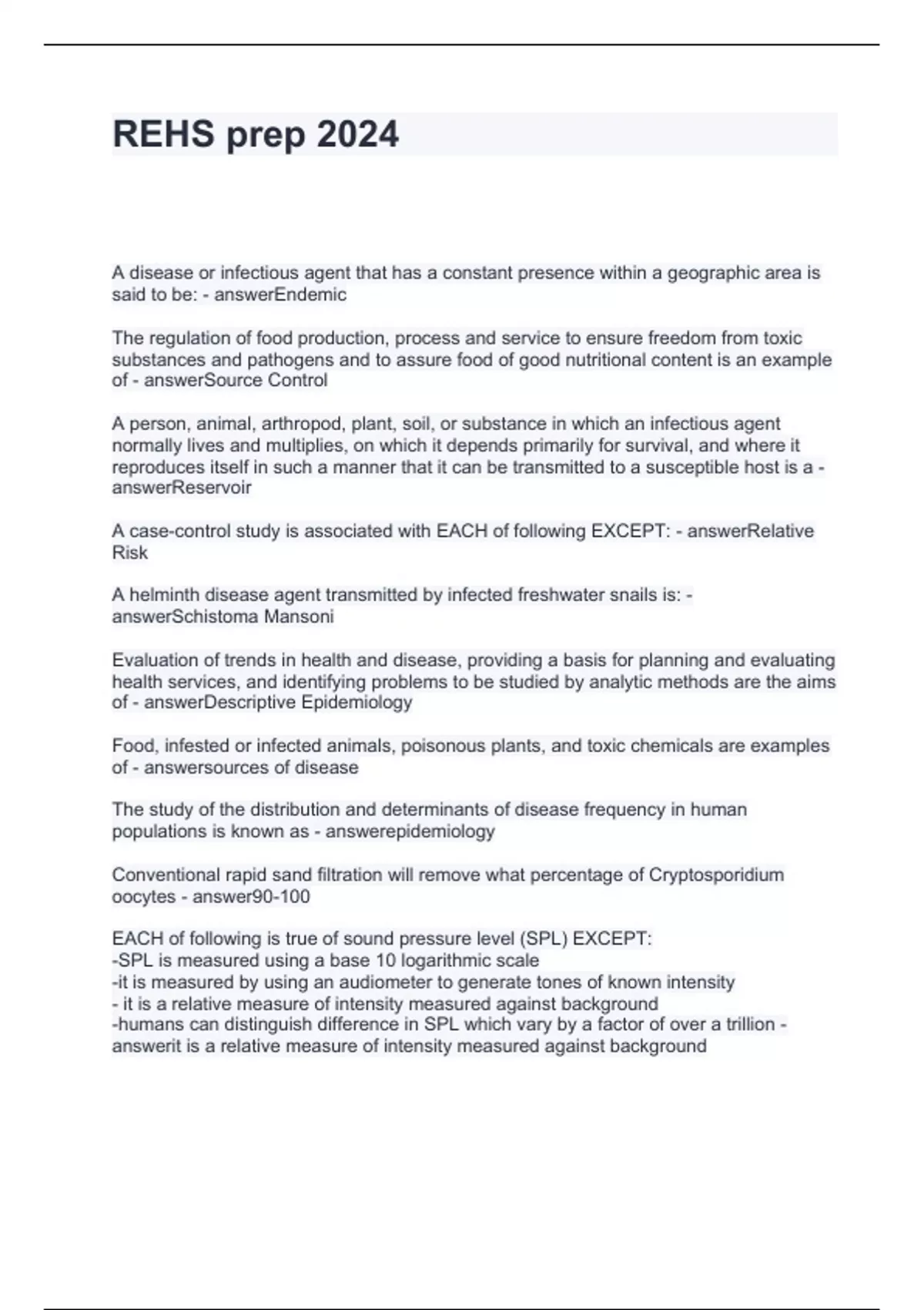 REHS prep 2024 Questions with correct Answers , Graded A+ - REHS ...