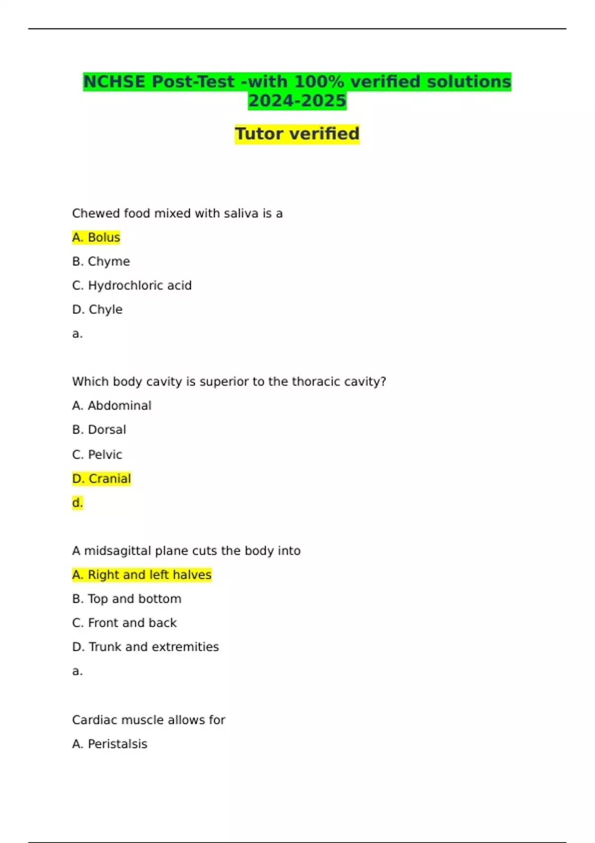 NCHSE Post-Test -with 100% verified solutions - NCHSE - Stuvia US