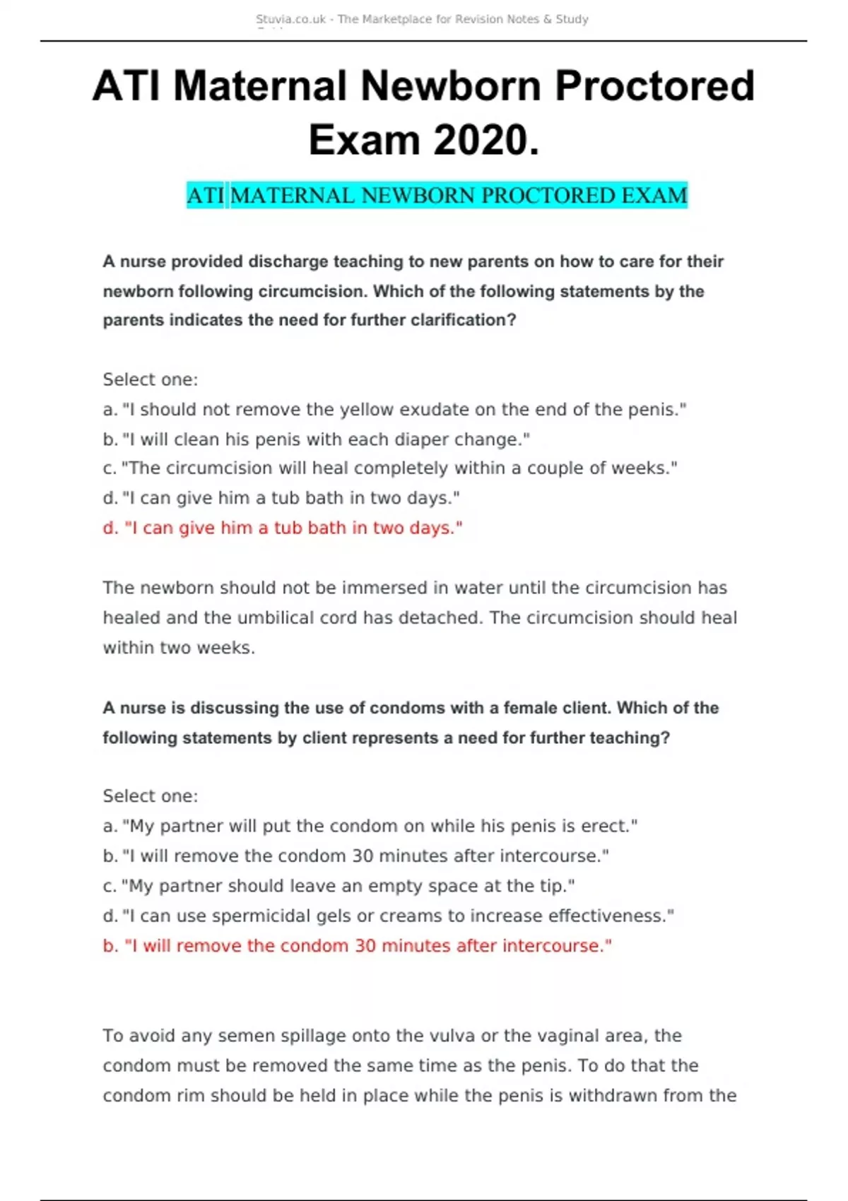 ATI Maternal Newborn Proctored Exam 2020. ATI MATERNAL NEWBORN ...