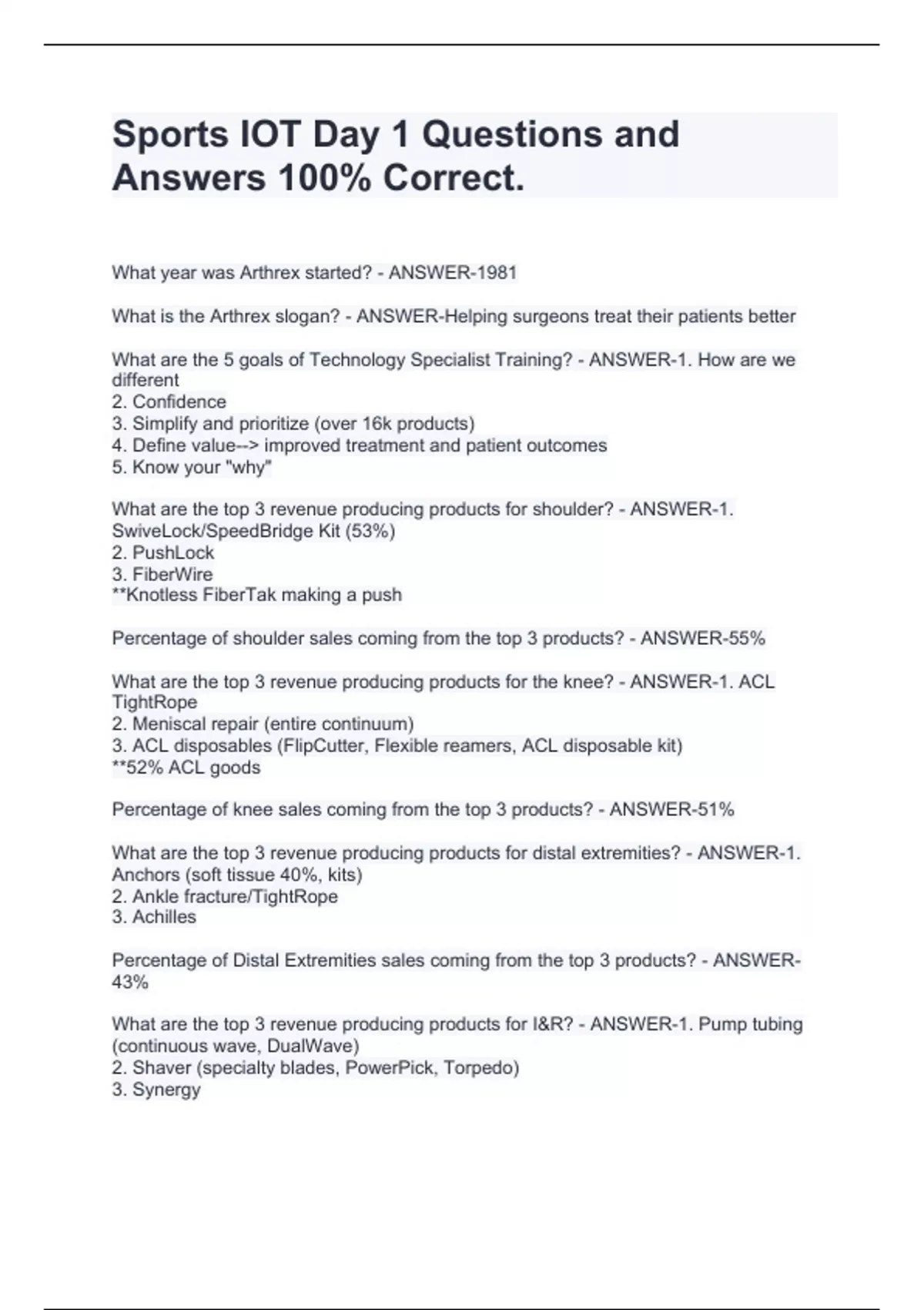 Sports IOT Day 1 Questions and Answers 100% Correct. - Sports IOT Day 1 - Stuvia US