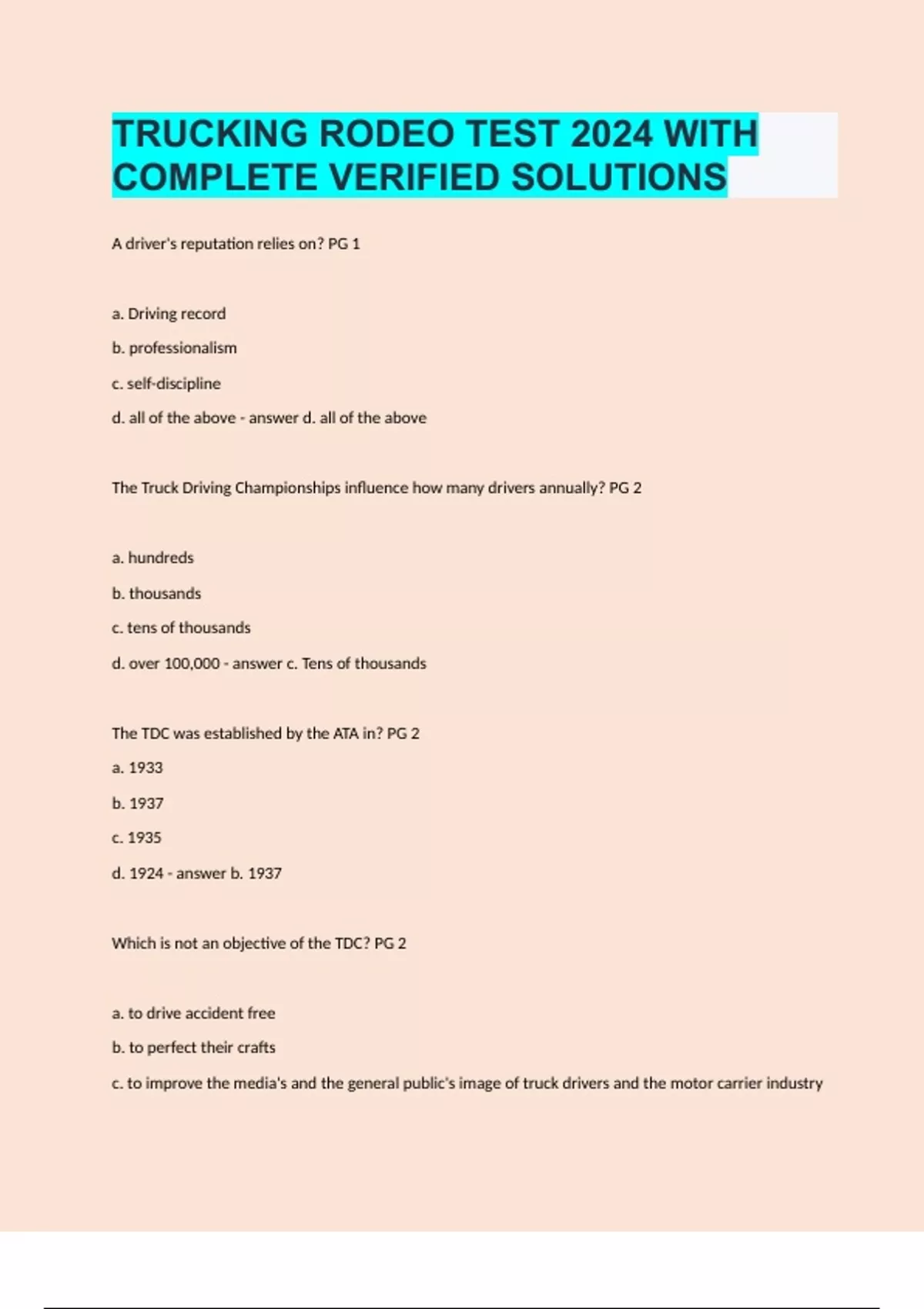 TRUCKING RODEO TEST 2024 WITH COMPLETE VERIFIED SOLUTIONS. - Rodeo ...