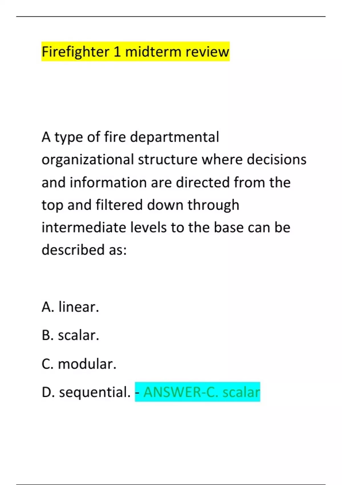 Firefighter 1 midterm review - Firefighter 1 - Stuvia US