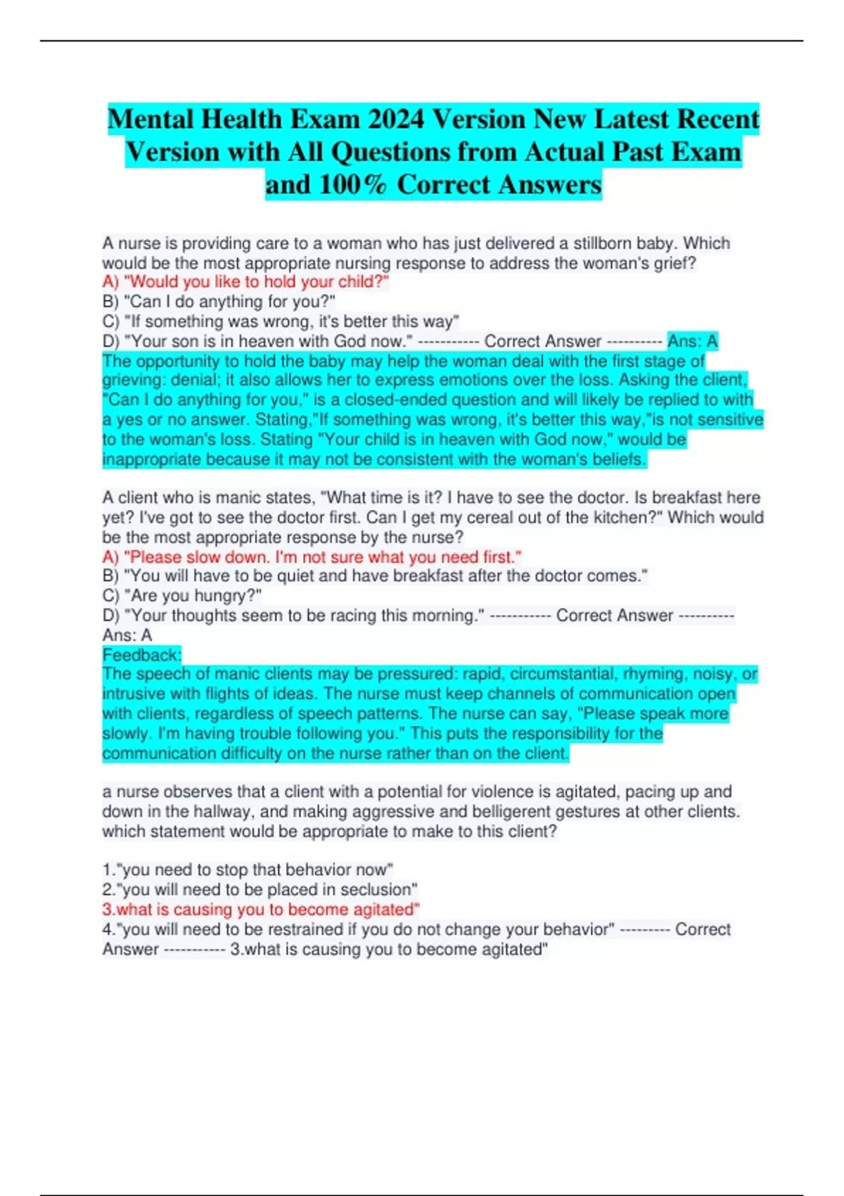 Mental Health Exam 2024 Version New Latest Recent Version with All ...