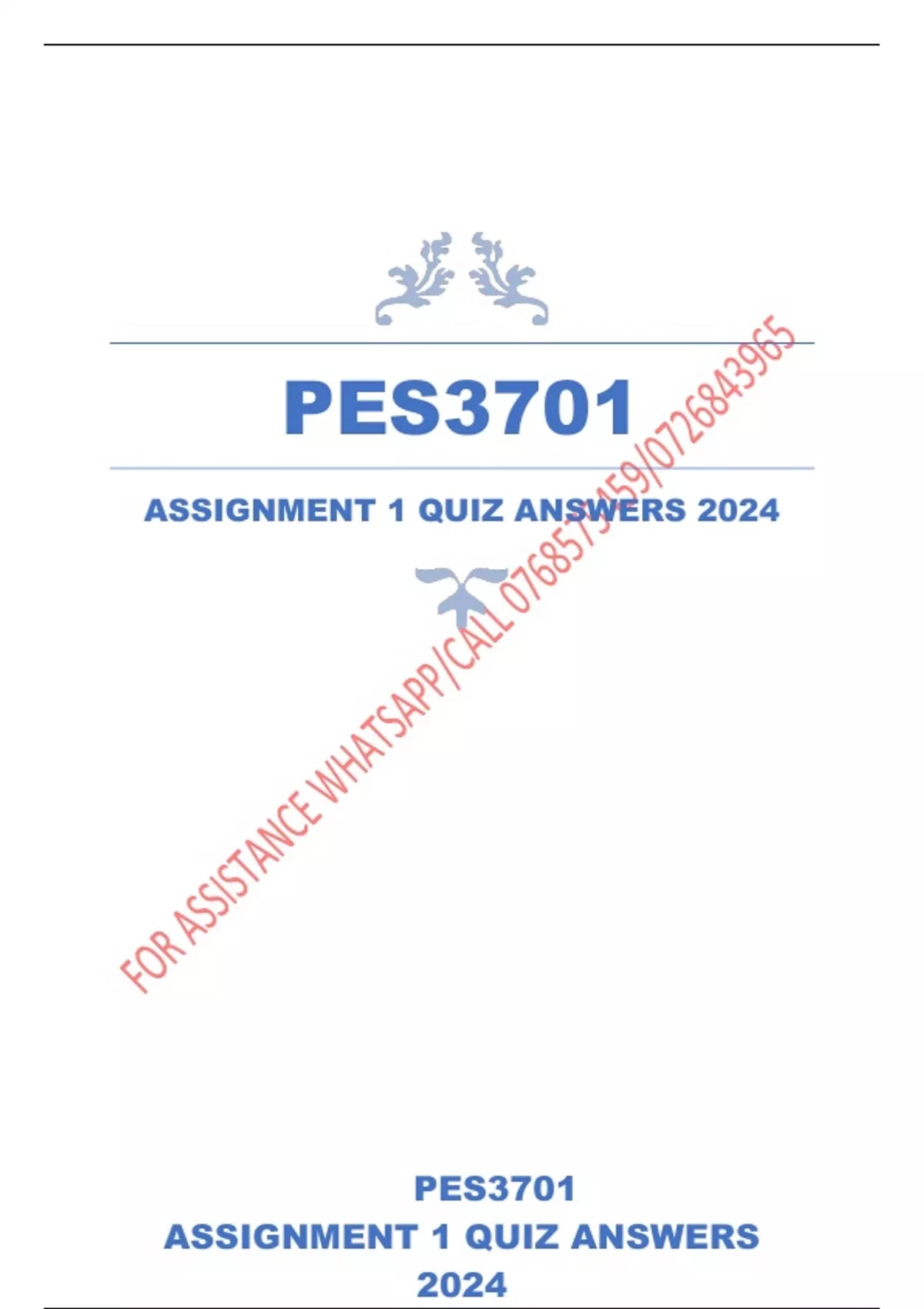 PES3701 ASSIGNMENT 1 QUIZ ANSWERS 2024 - PES3701 (PES3701) - Stuvia SA