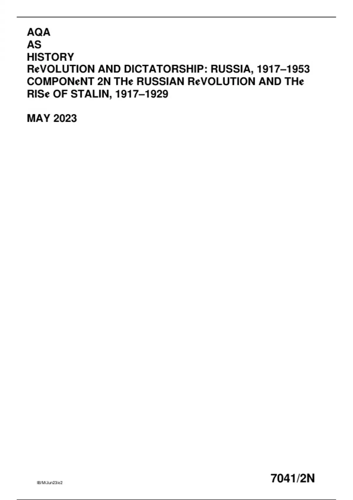 AQA as history revolution and dictatorship: russia, 1917 –1953 component 2n the russian ...
