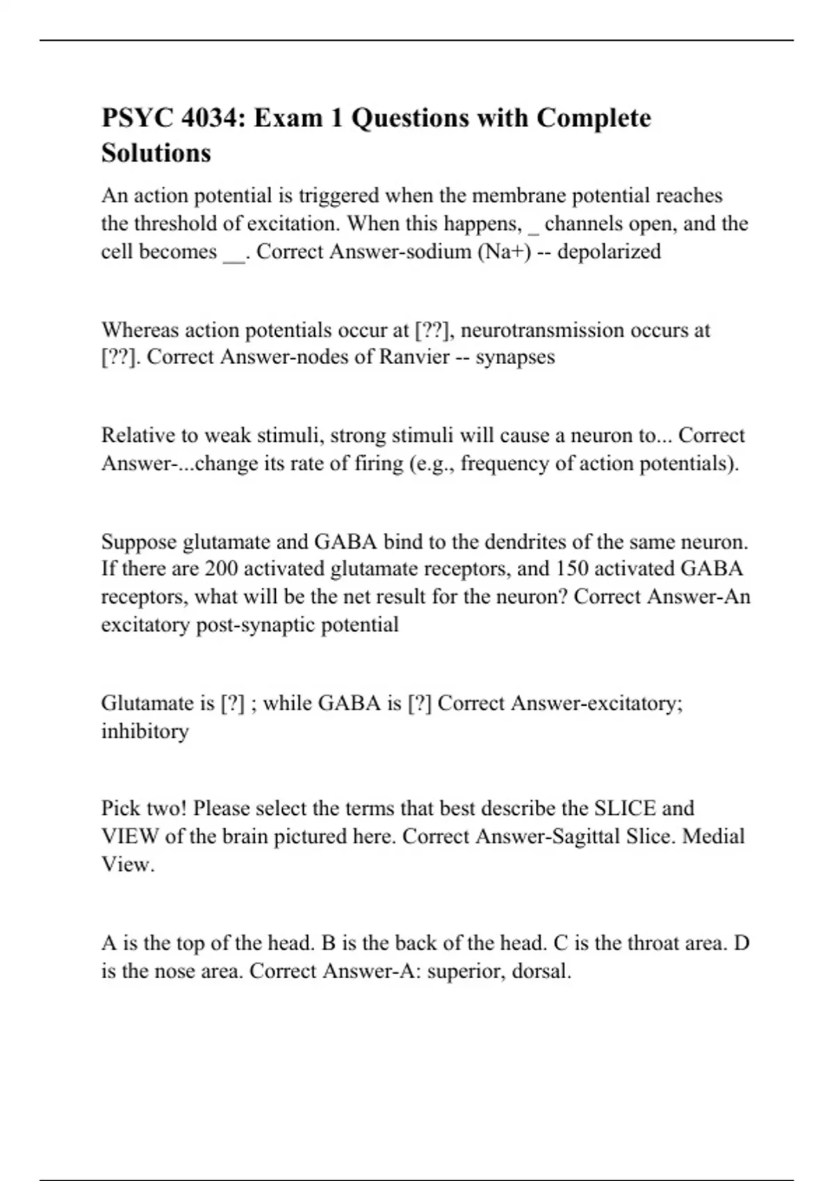 PSYC 4034: Exam 1 Questions with Complete Solutions - PSYC 4034 - Stuvia US