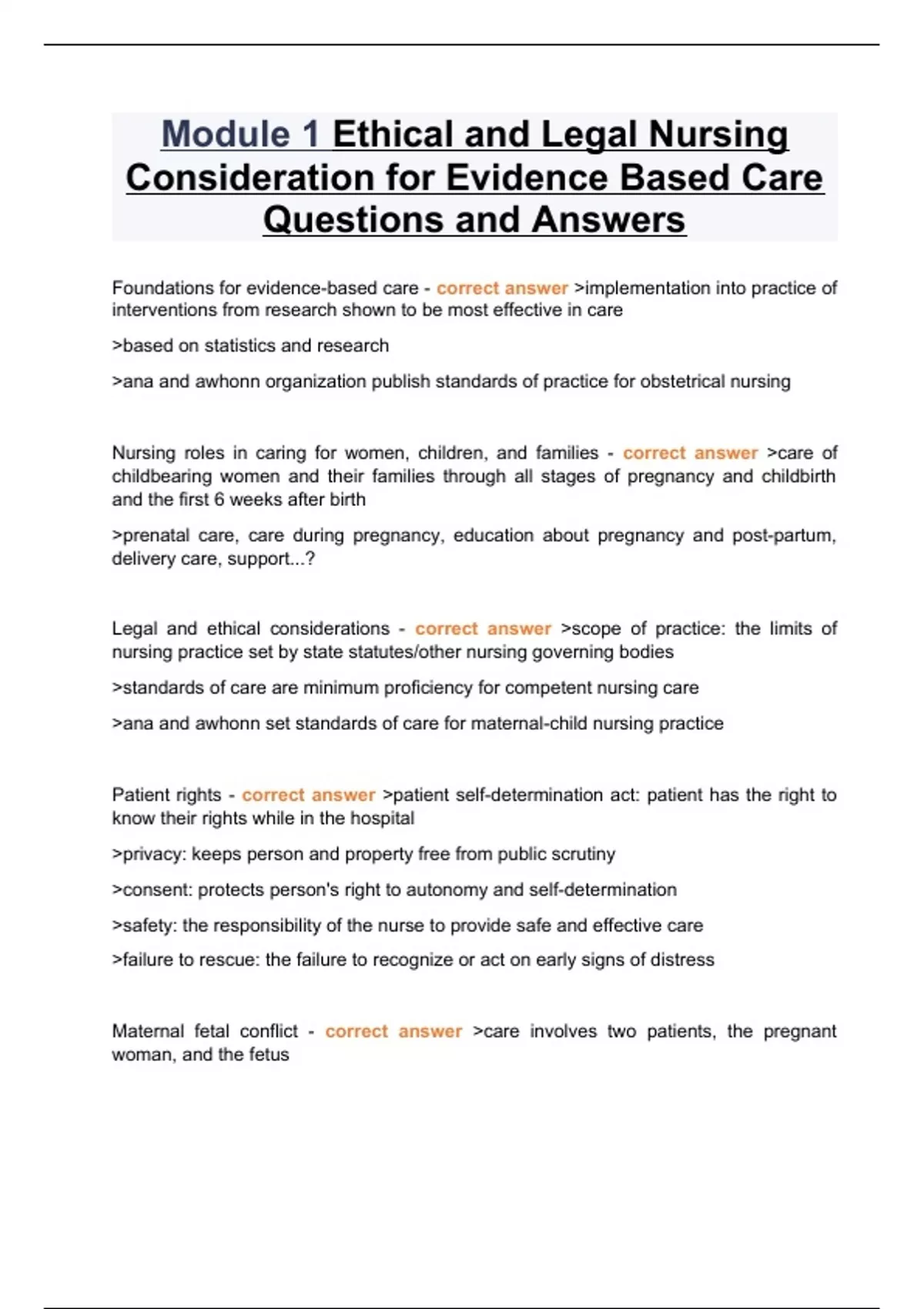 Module 1 Ethical and Legal Nursing Consideration for Evidence Based ...