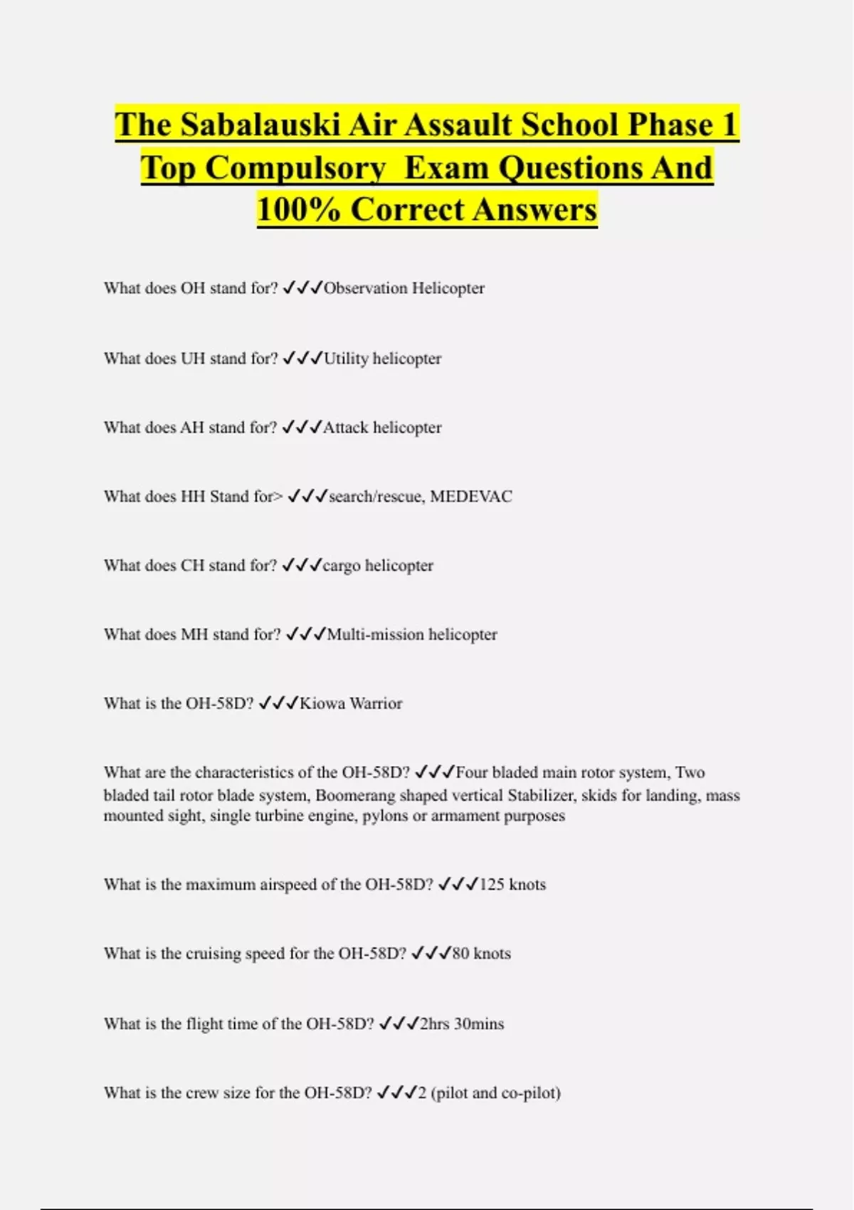 The Sabalauski Air Assault School Phase 1 Top Compulsory Exam Questions ...