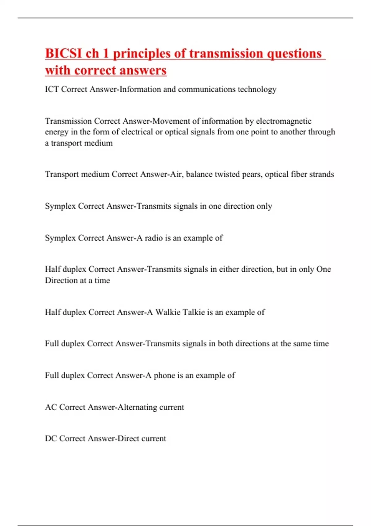 BICSI ch 1 principles of transmission questions with correct answers ...