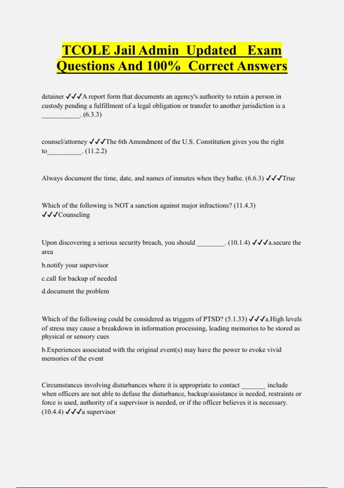 TCOLE Jail Admin Updated Exam Questions And 100% Correct Answers ...