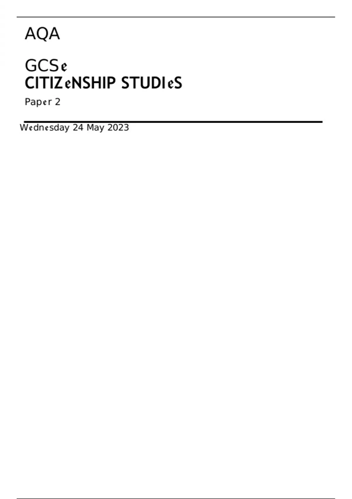 AQA GCSE CITIZENSHIP STUDIES Paper 2 Wednesday 24 May 2023 - AQA ...