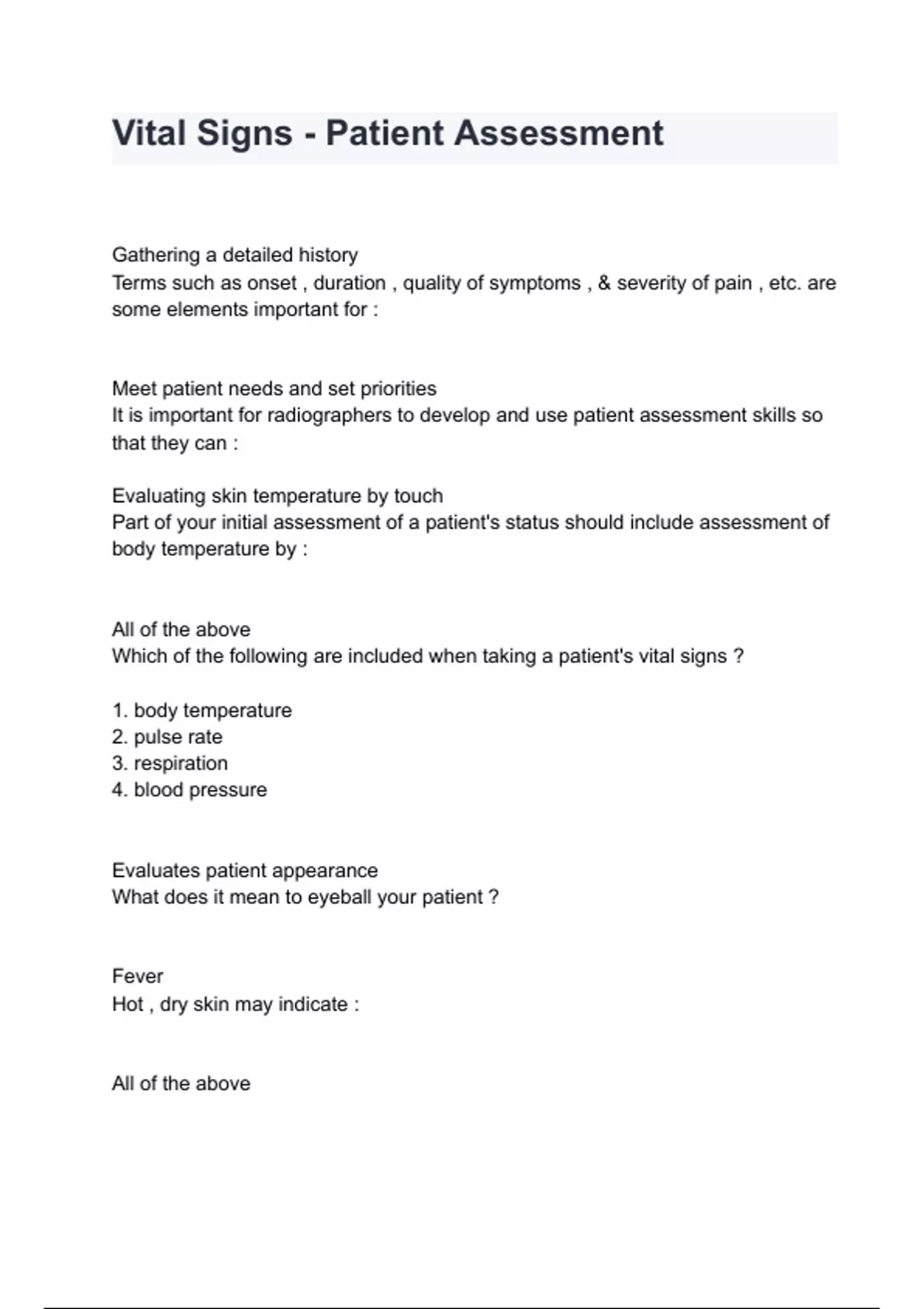 Vital Signs - Patient Assessment 2024/2025, Answered - Vital Signs ...