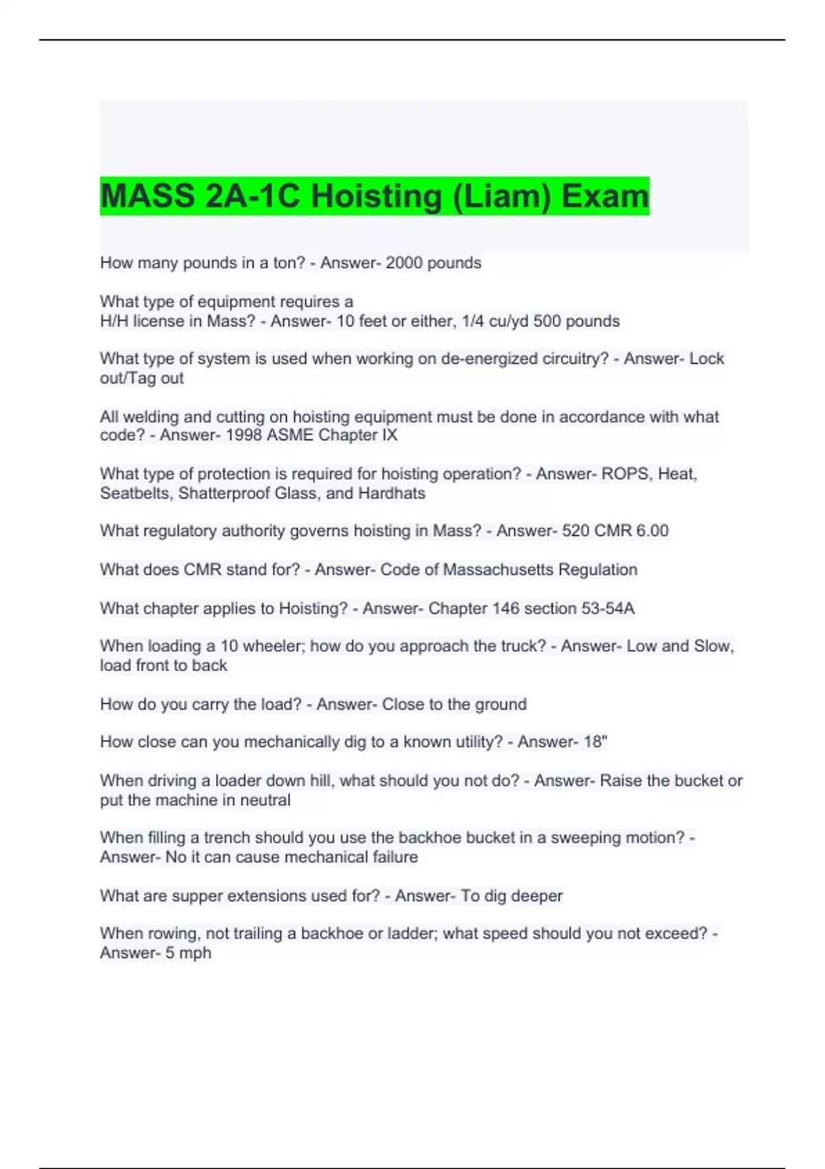 MASS 2A-1C Hoisting (Liam) Exam 2024 Questions with correct Answers ...