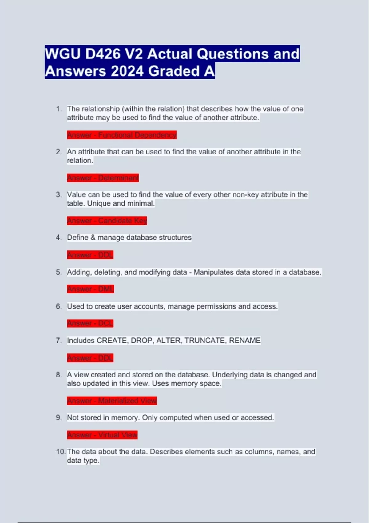 WGU D426 V2 Actual Questions and Answers 2024 Graded A - WGU D426 V2 - Stuvia US