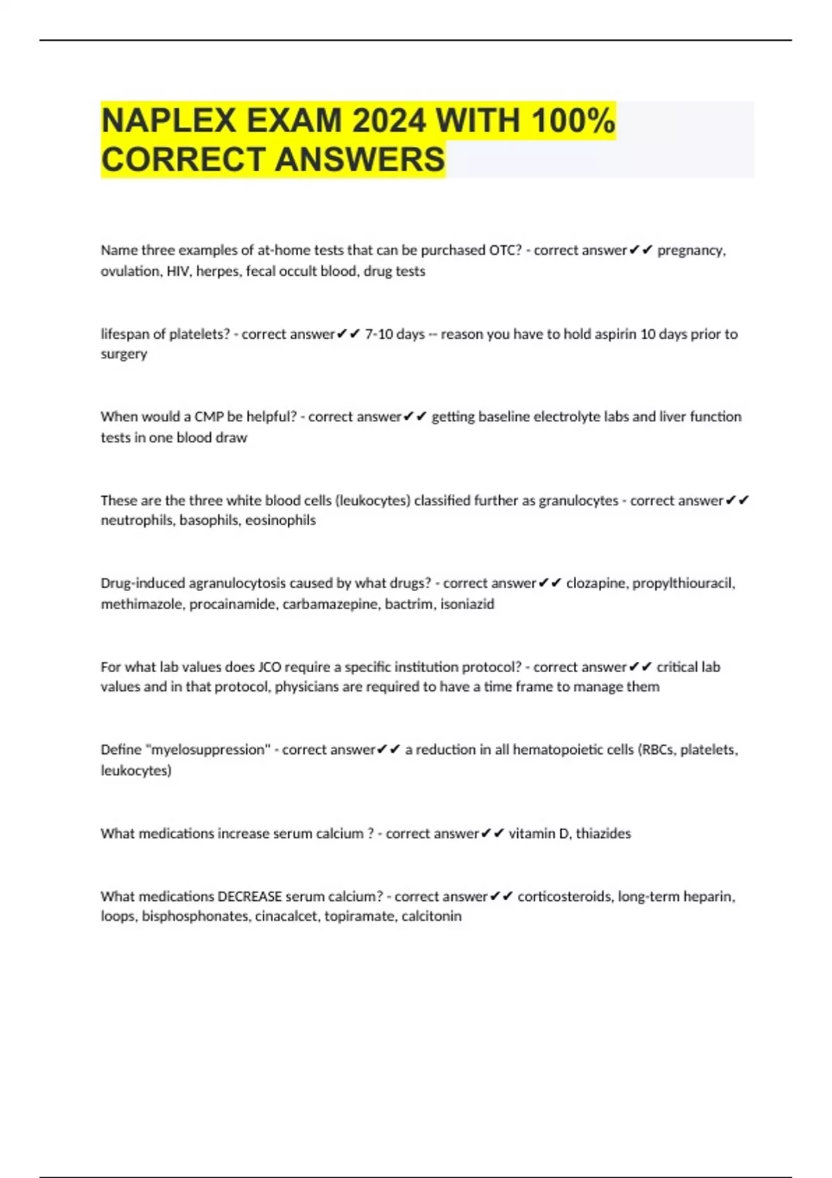 NAPLEX EXAM 2024 WITH 100% CORRECT ANSWERS - NAPLEX - Stuvia US