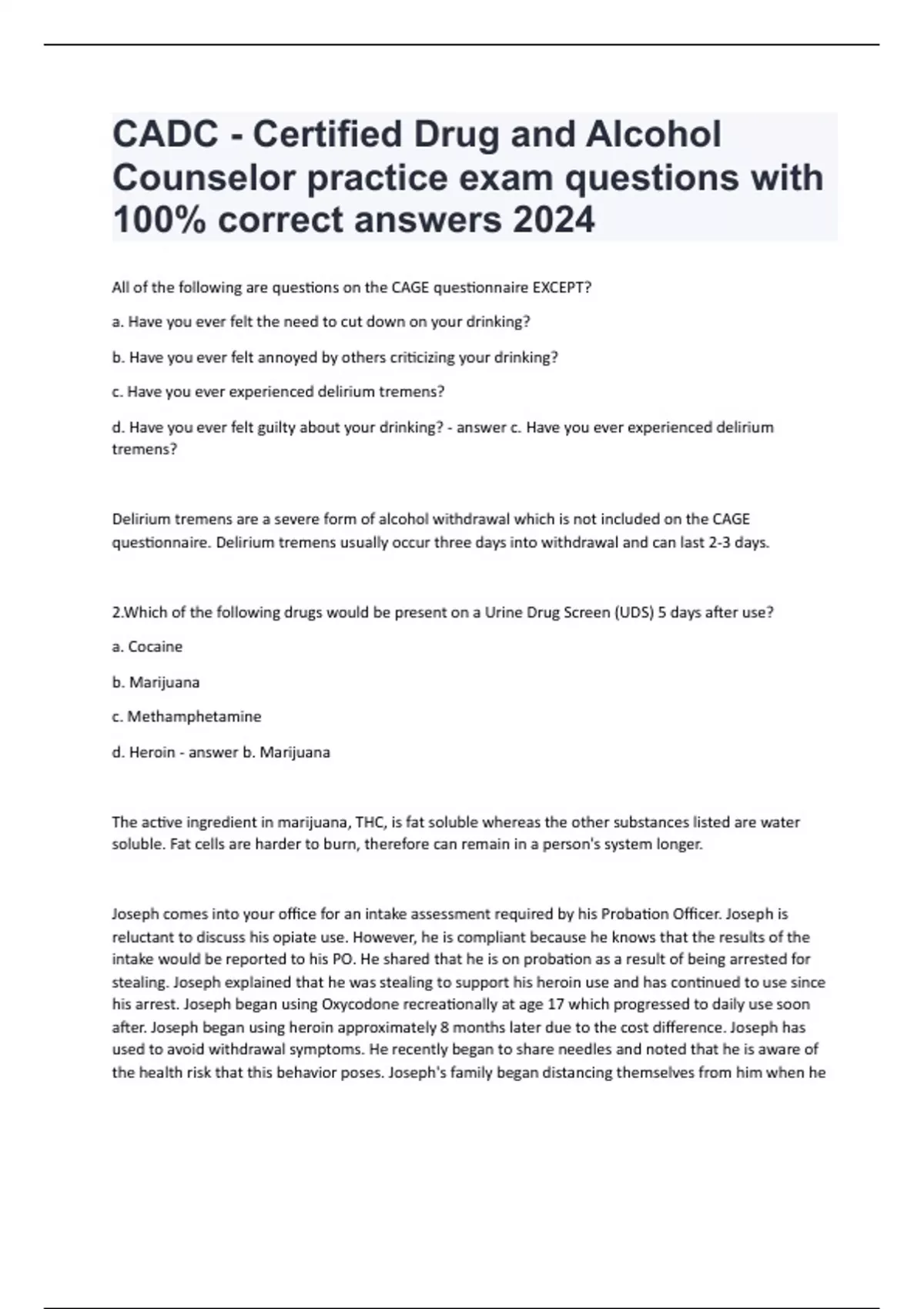 CADC - Certified Drug and Alcohol Counselor practice exam questions ...