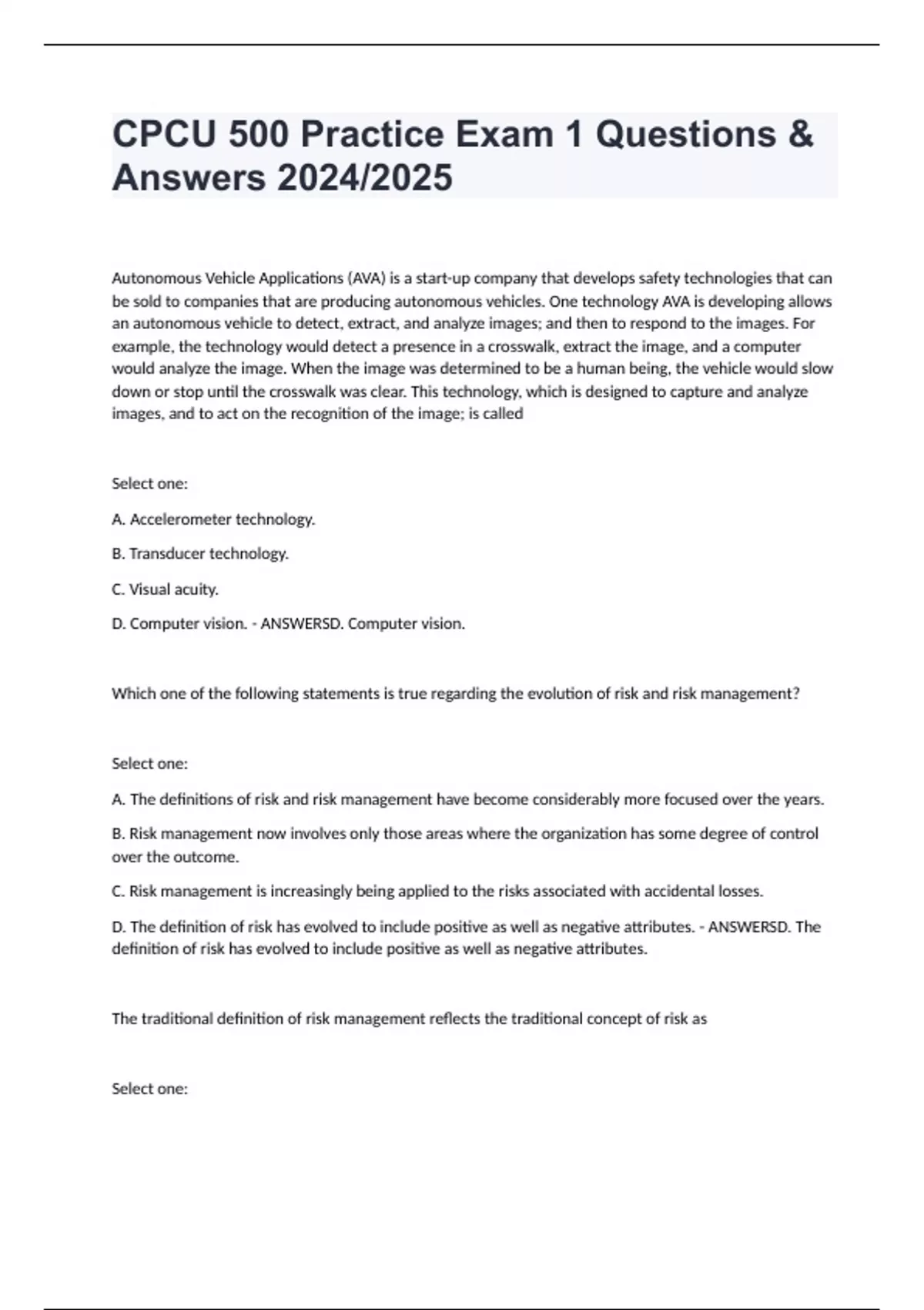 CPCU 500 Practice Exam 1 Questions & Answers 2024/2025 - CPCU 500 ...