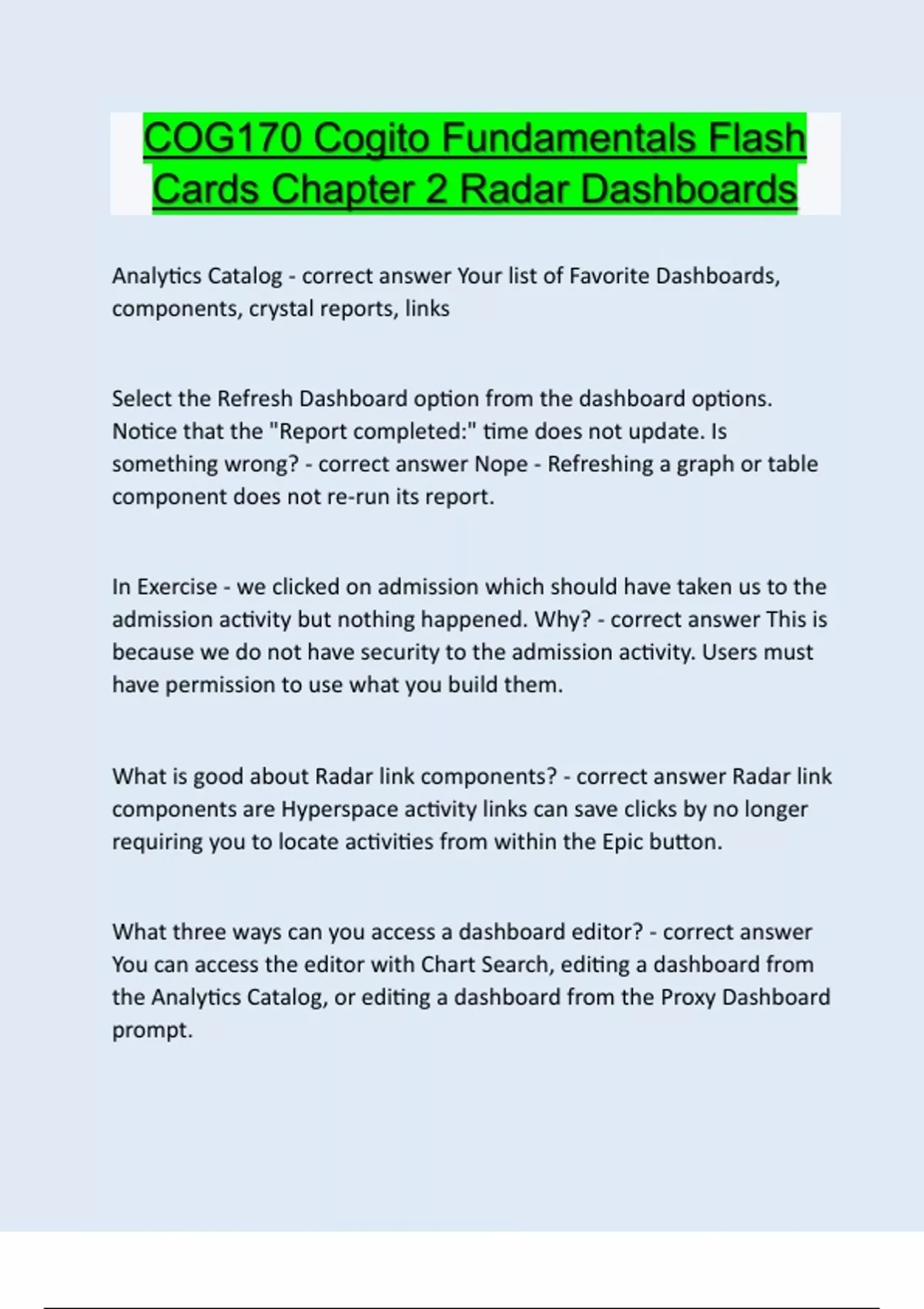 COG170 Cogito Fundamentals Flash Cards Chapter 2 Radar Dashboards ...