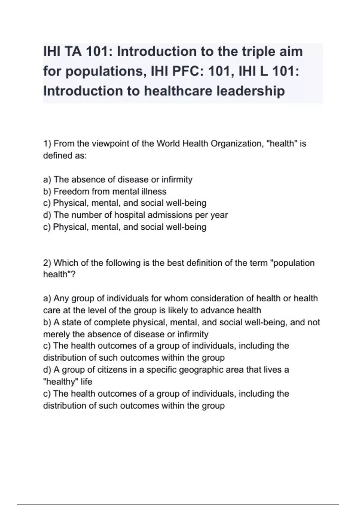 IHI TA 101: Introduction to the triple aim for populations, IHI PFC ...