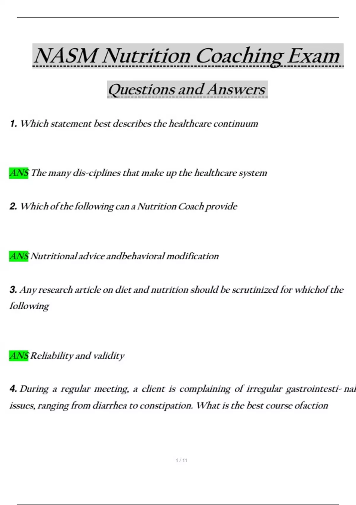 NASM Nutrition Coaching Exam Questions and Answers (2024 / 2025 ...