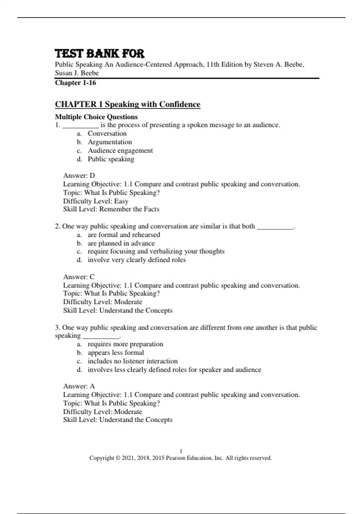 Test Bank For Public Speaking An Audience-Centered Approach, 11th ...