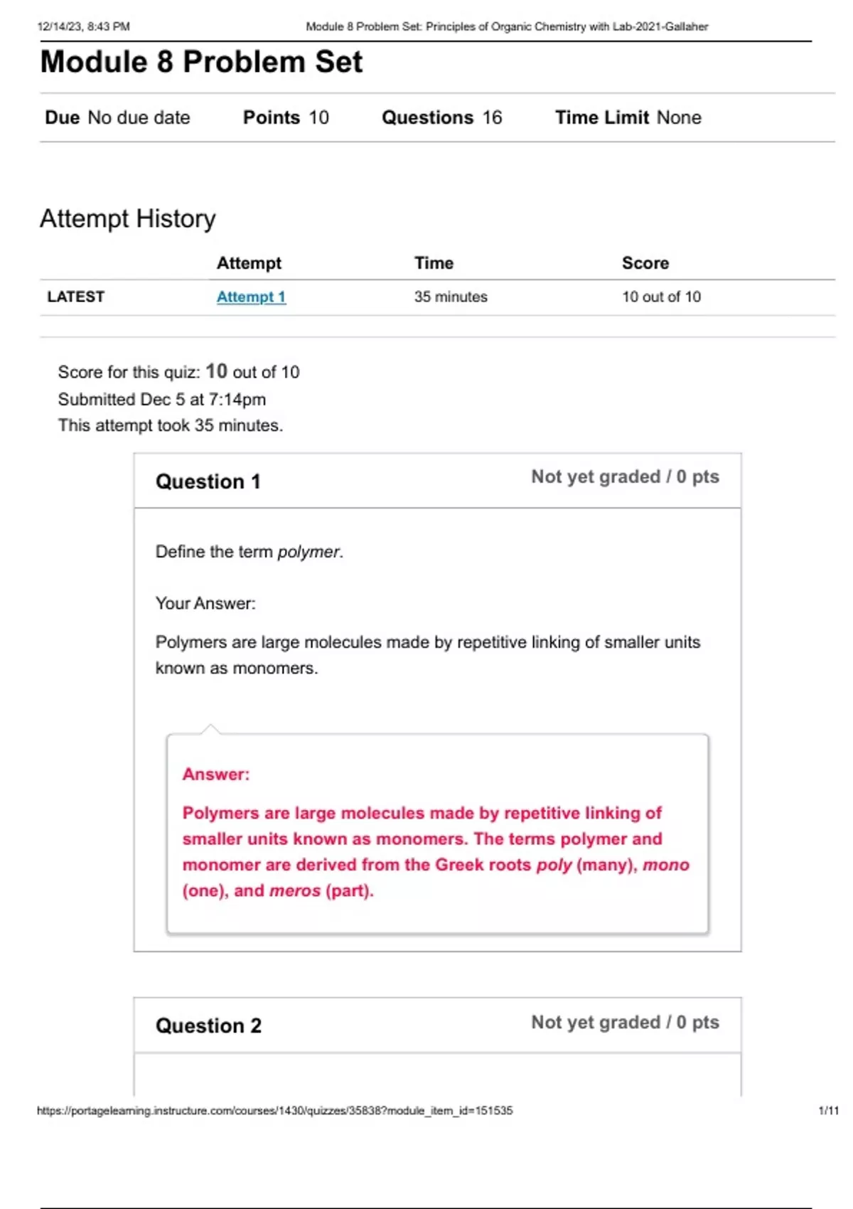 Chem 219 Module 8 Problem Set: Principles of Organic Chemistry with Lab-2021-Gallaher Module 8 ...