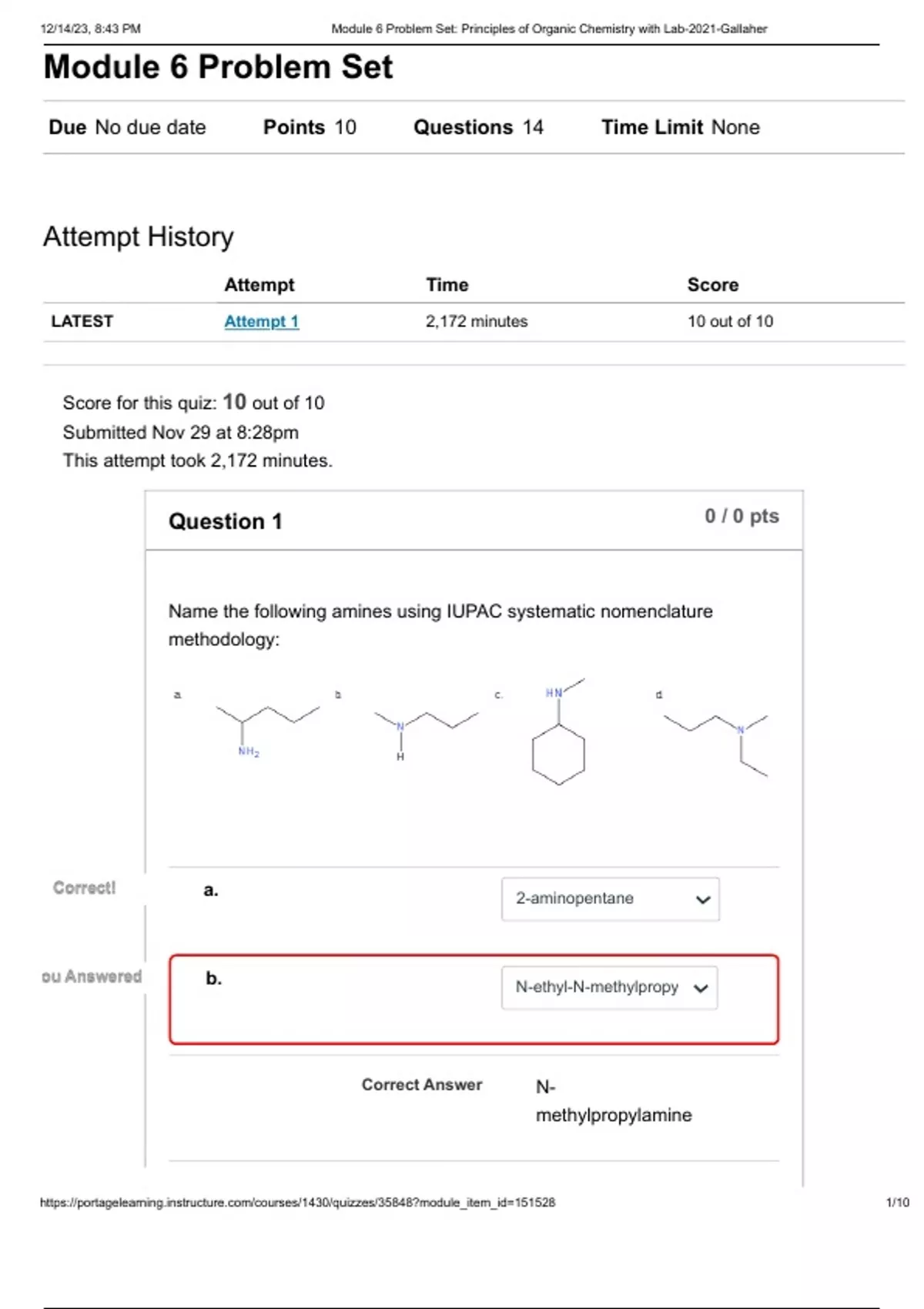 chem 219 Module 6 Problem Set: Principles of Organic Chemistry with Lab ...