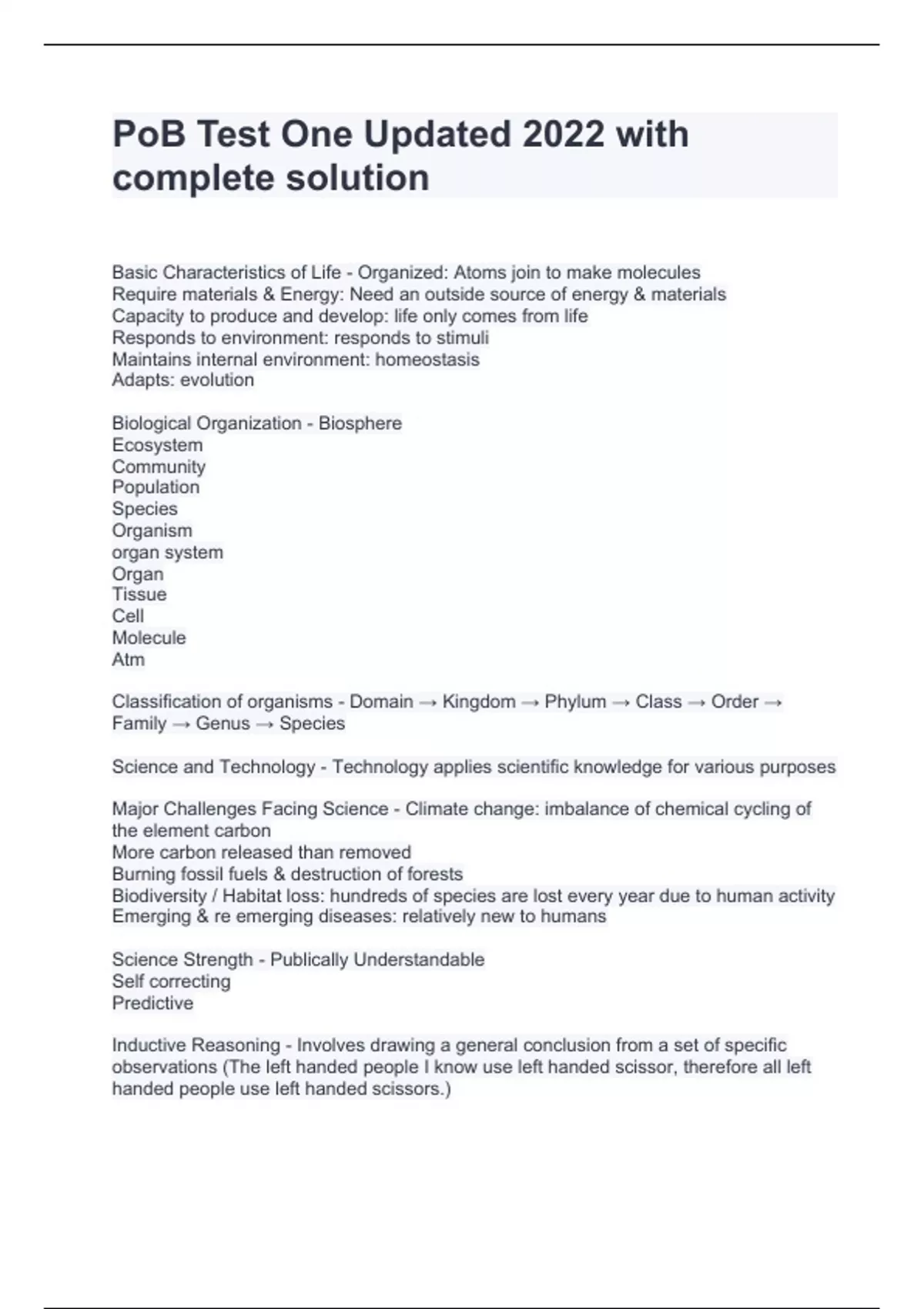 PoB Test One Updated 2024 with complete solution - Nursing assessment ...