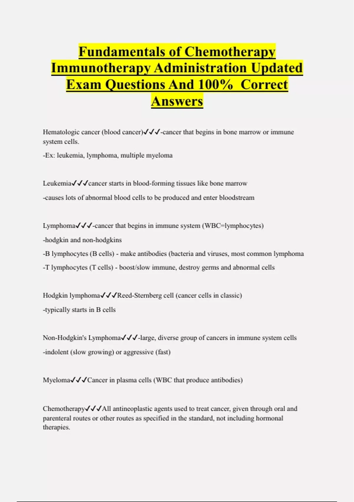 Fundamentals of Chemotherapy Immunotherapy Administration Updated Exam ...