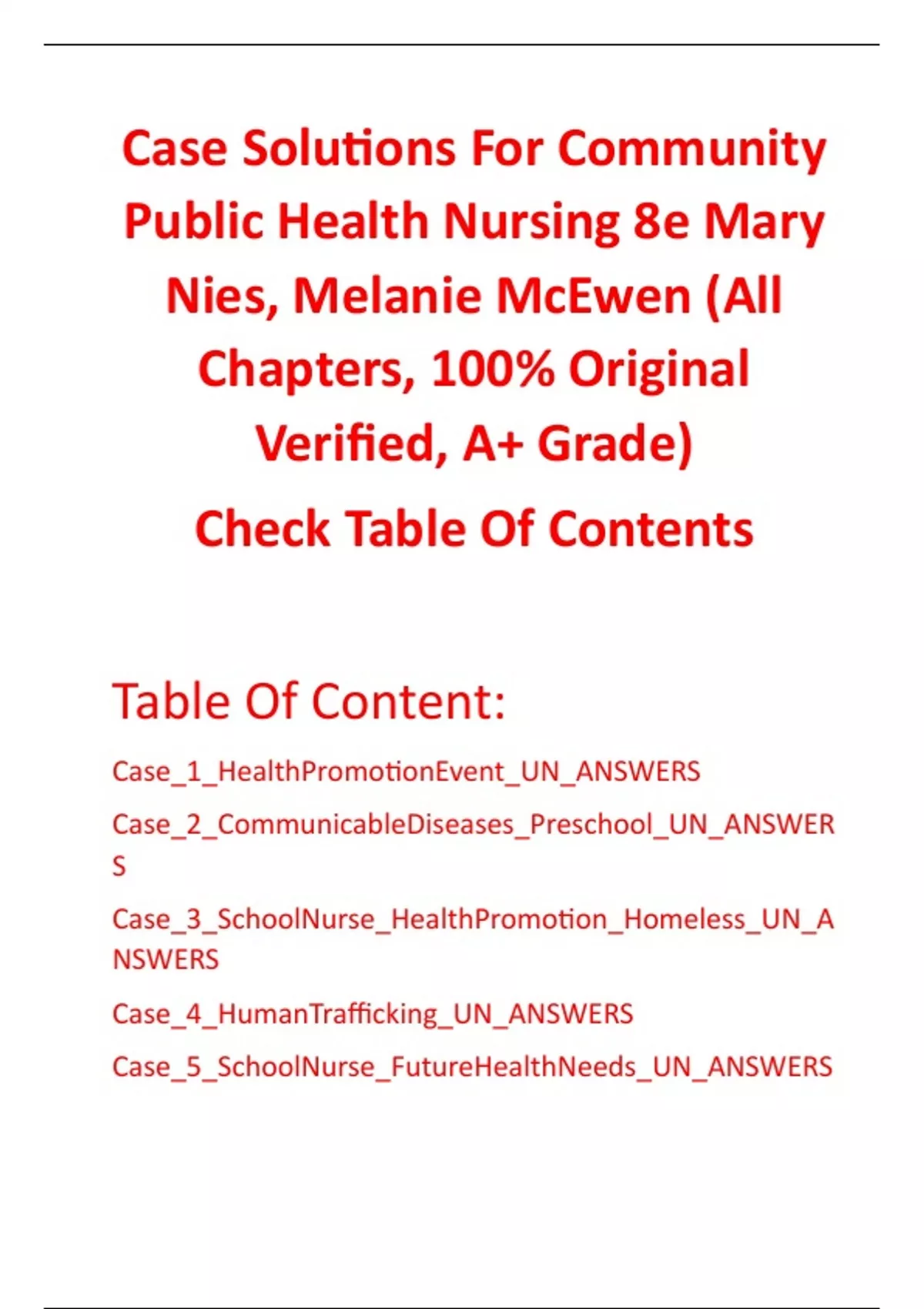 Case Solution for Community Public Health Nursing 8th Edition By Mary ...