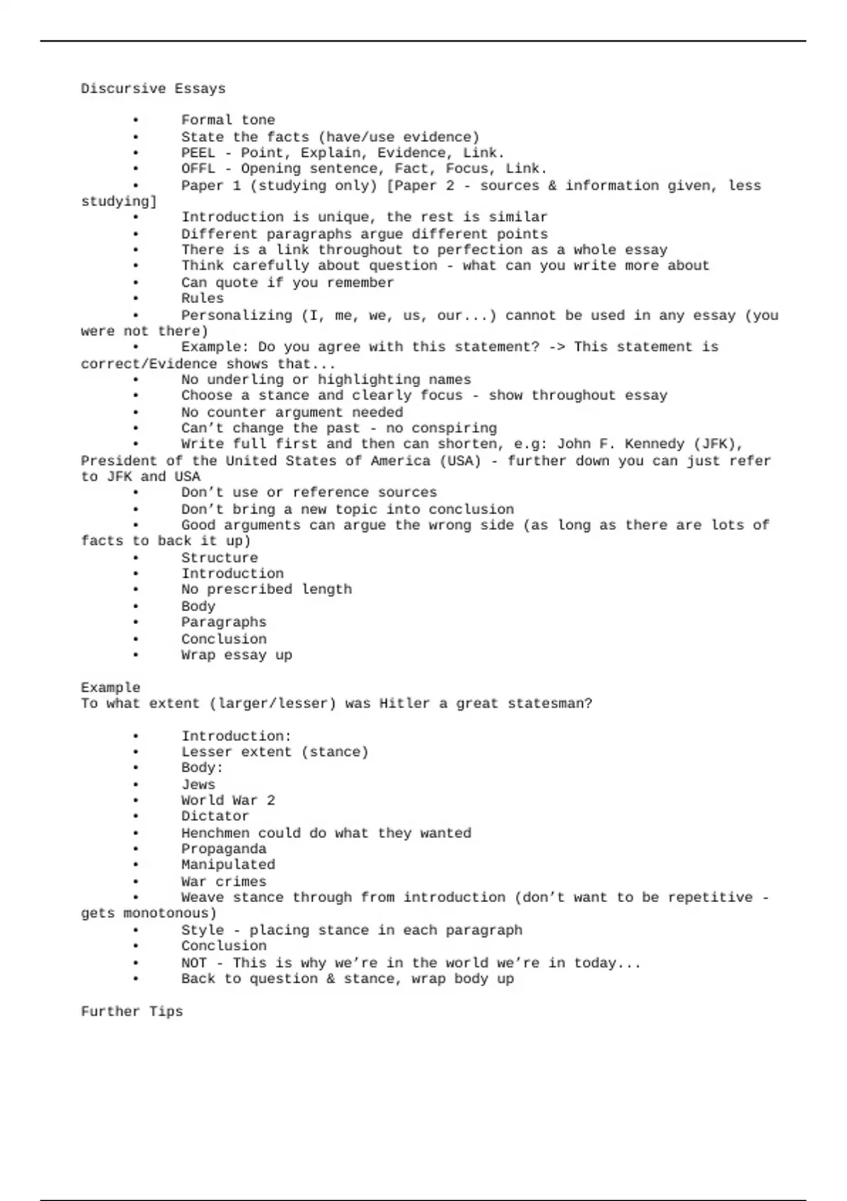 Summary History Discursive Essay (Tips for IEB Students) - History ...