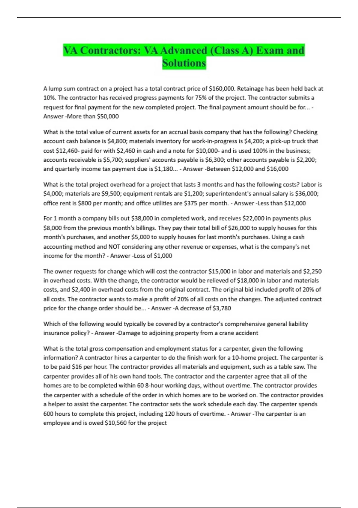 NASCLA VA Contractors (Virginia) Complete BUNDLED Exams 2024 | 2025 ...